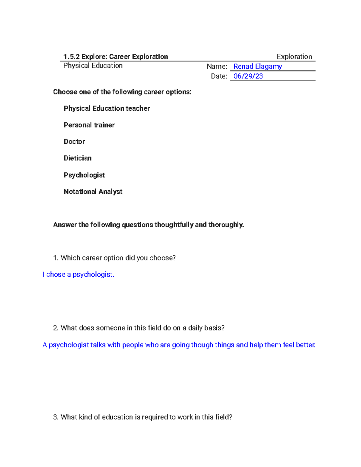 1.5.2 Explore - Career Exploration (Exploration) - 1.5 Explore: Career ...