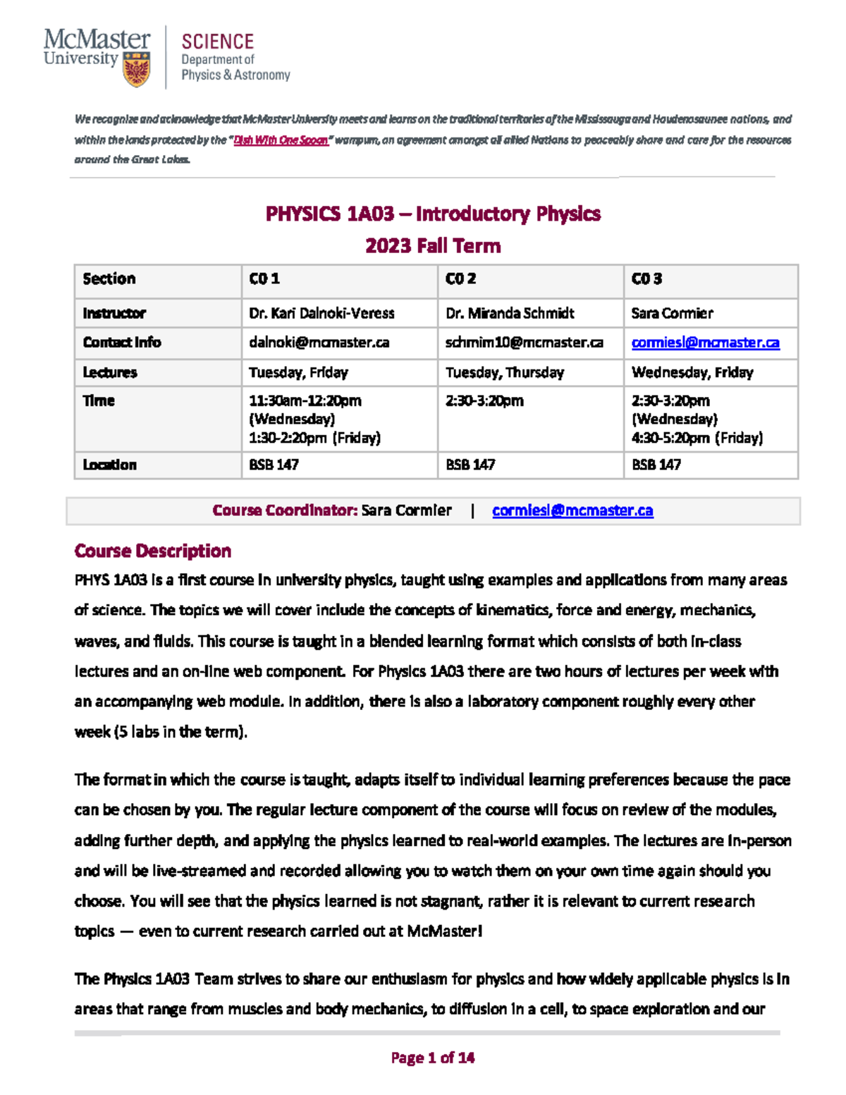Physics 1a03 course syllabus - PHYSICS 1A03 - Studocu