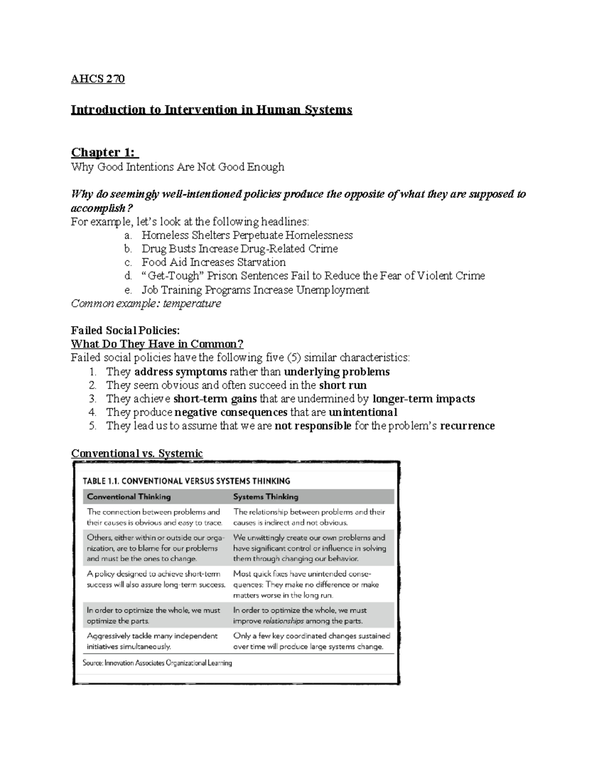 AHCS 270 - Notes - AHCS 270 Introduction to Intervention in Human ...