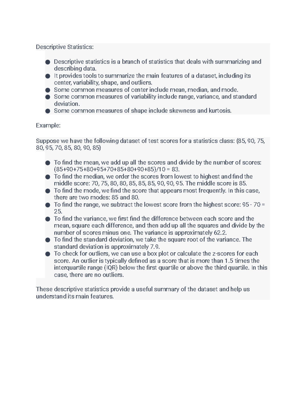 Descriptive statistics notes - It provides tools to summarize the main ...