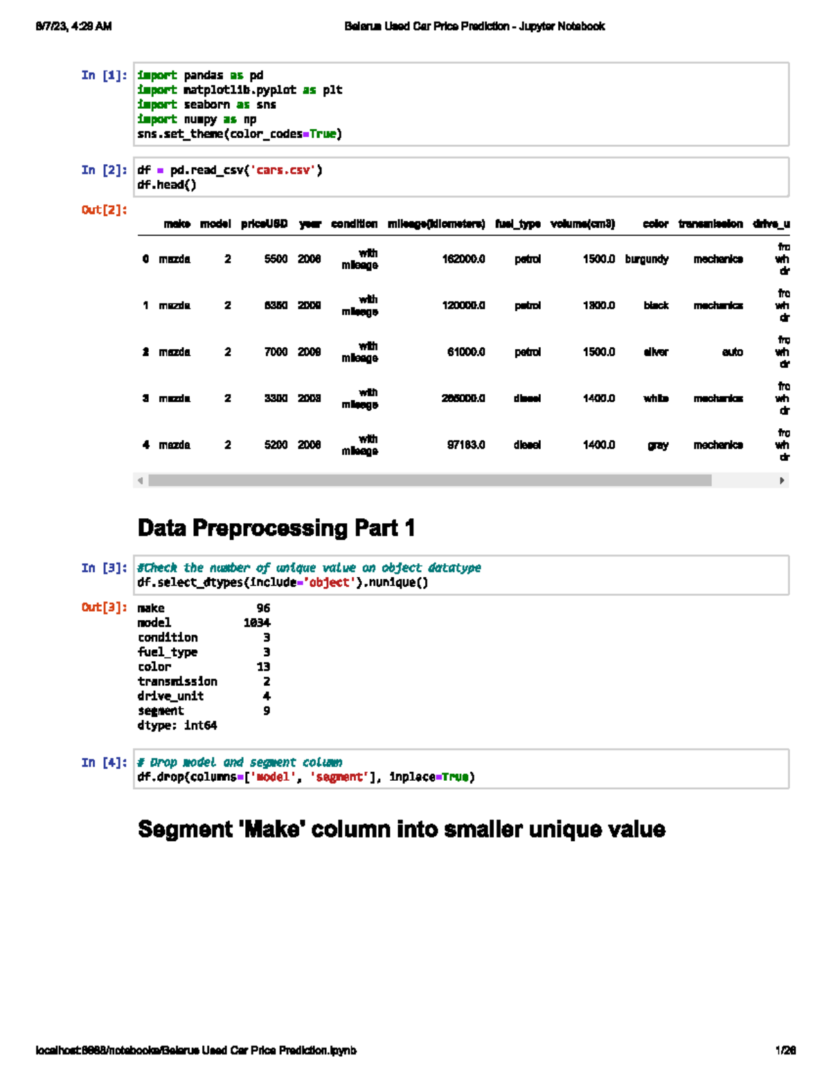 Belarus Used Car Price Prediction - Statistics & Programming - Studocu