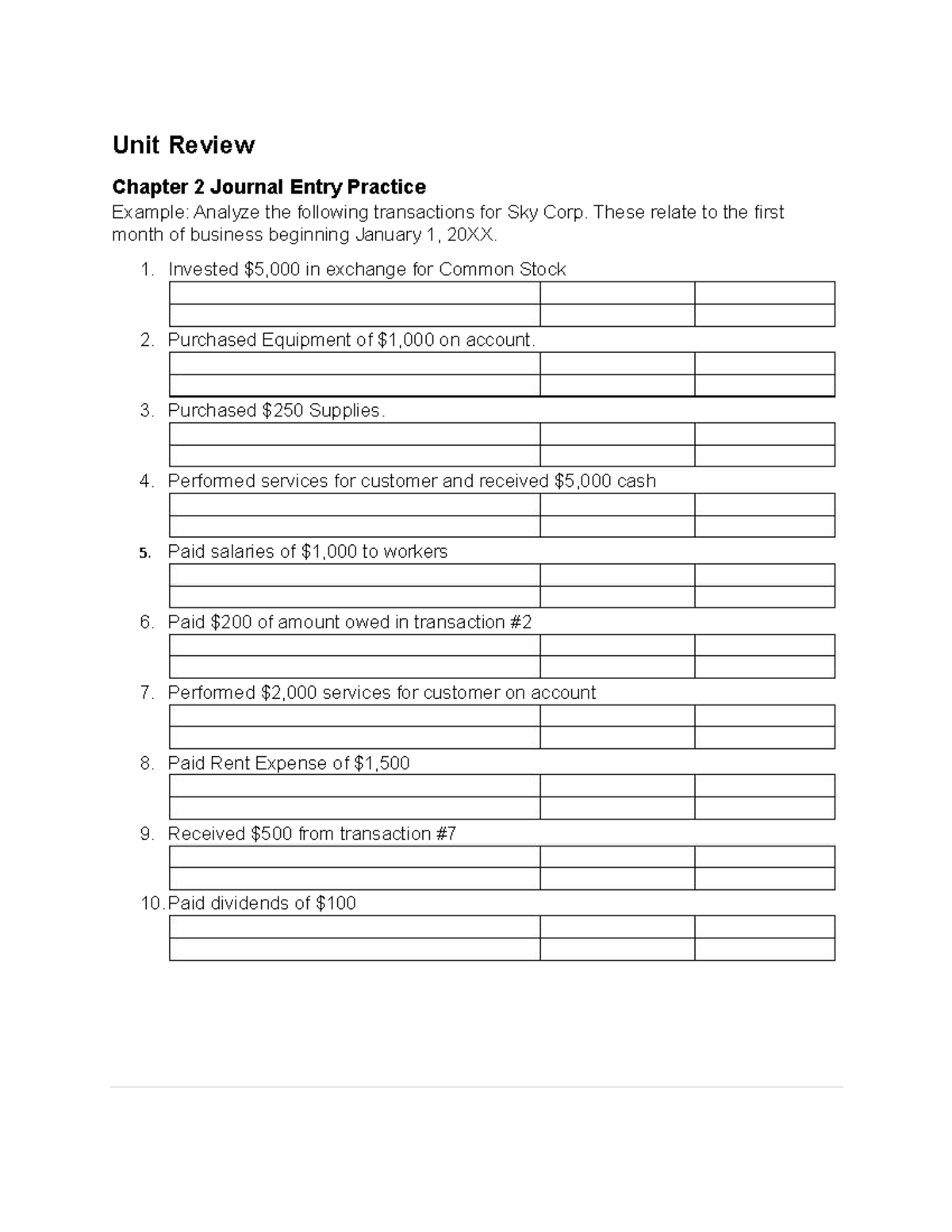 Unit Review - This is an assignment for Intro. to Accounting. - Unit ...