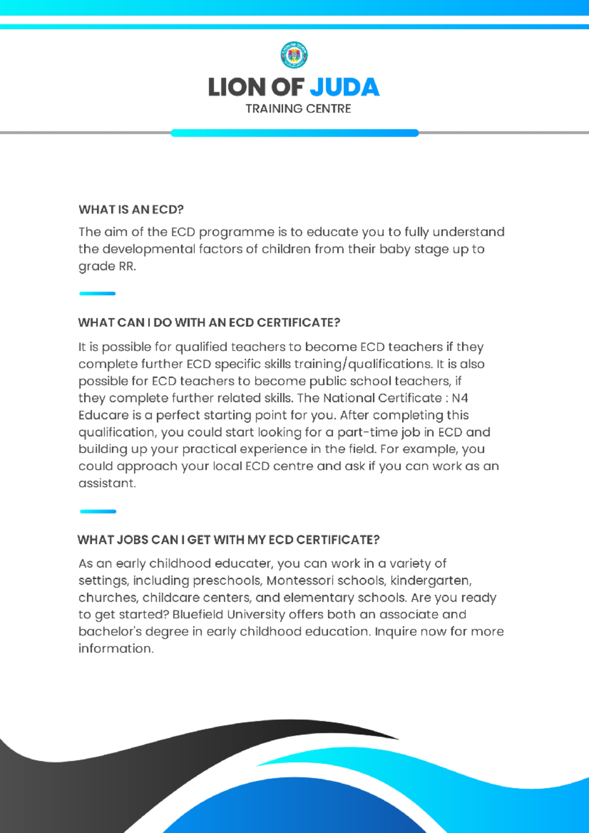 What is an ECD - Summaries for child studies - OF LION OF JUDA TRAINING ...