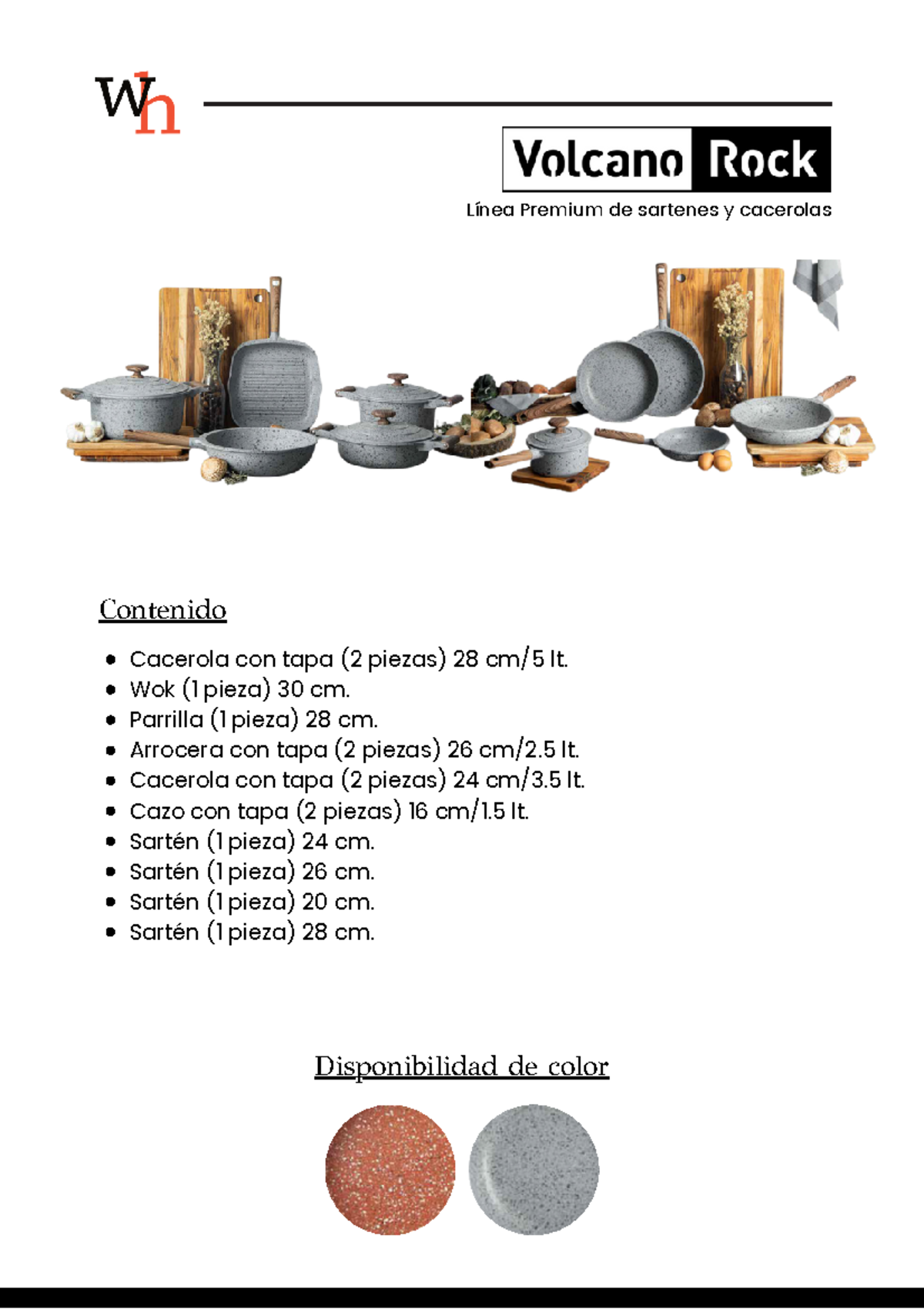 Ficha técnica Volcano Rock 1-1 - Contenido Cacerola con tapa (2 piezas) 28 cm/5 lt. Wok (1 pieza ...