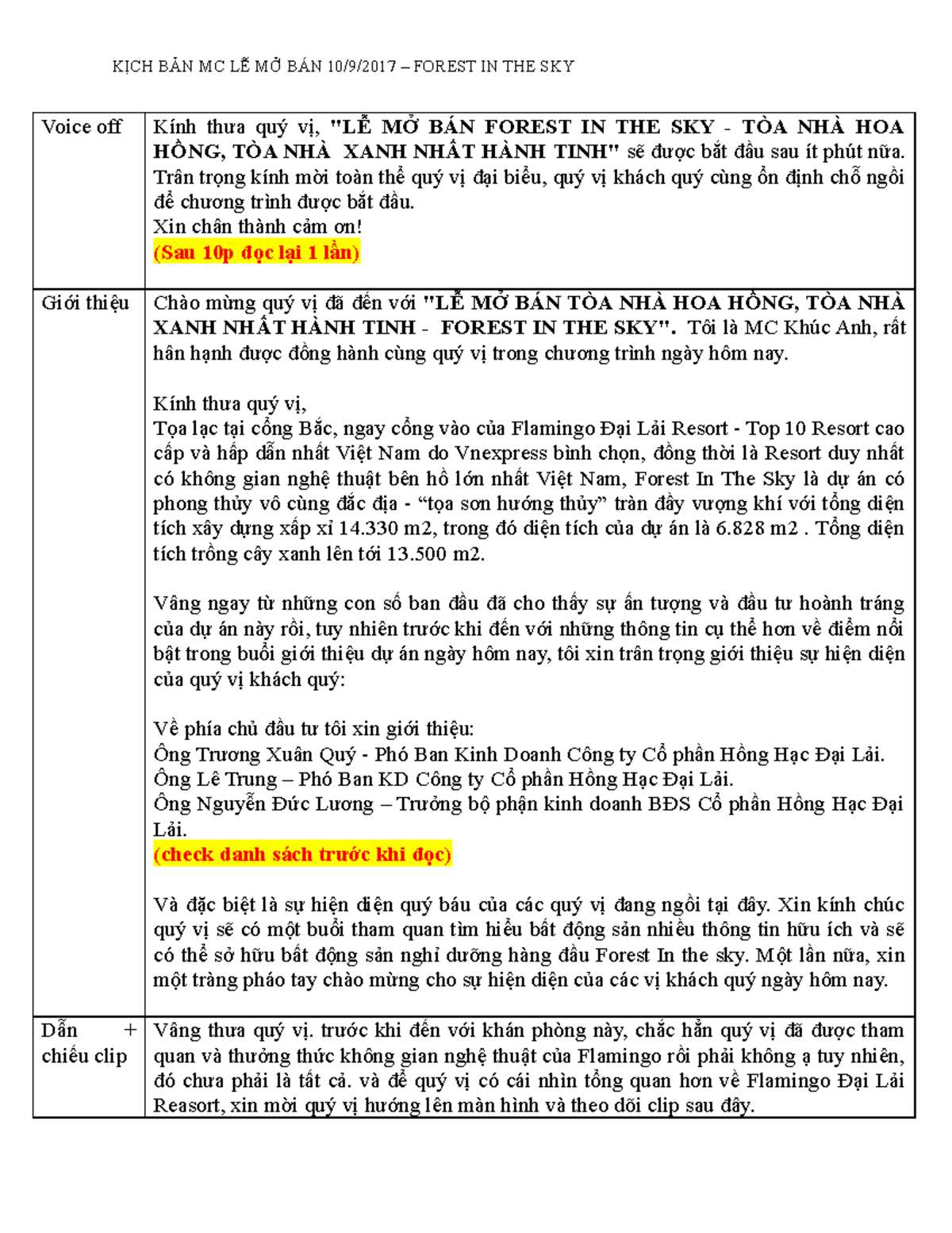 Kịch bản MC mở bán 10 - NITHONG - Voice off Kính thưa quý vị, "LỄ MỞ ...