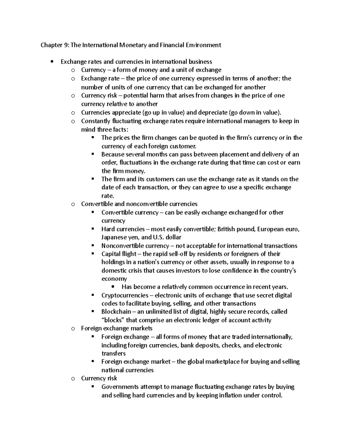 Chapter 9- The International Monetary and Financial Environment - o ...