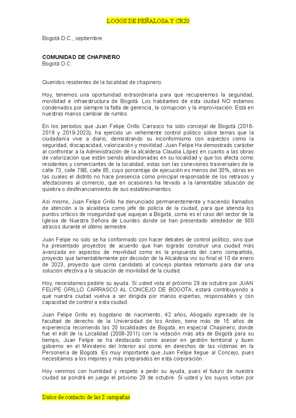 localidad Chapinero - LOGOS DE PEÑALOSA Y CR Bogotá D., septiembre ...