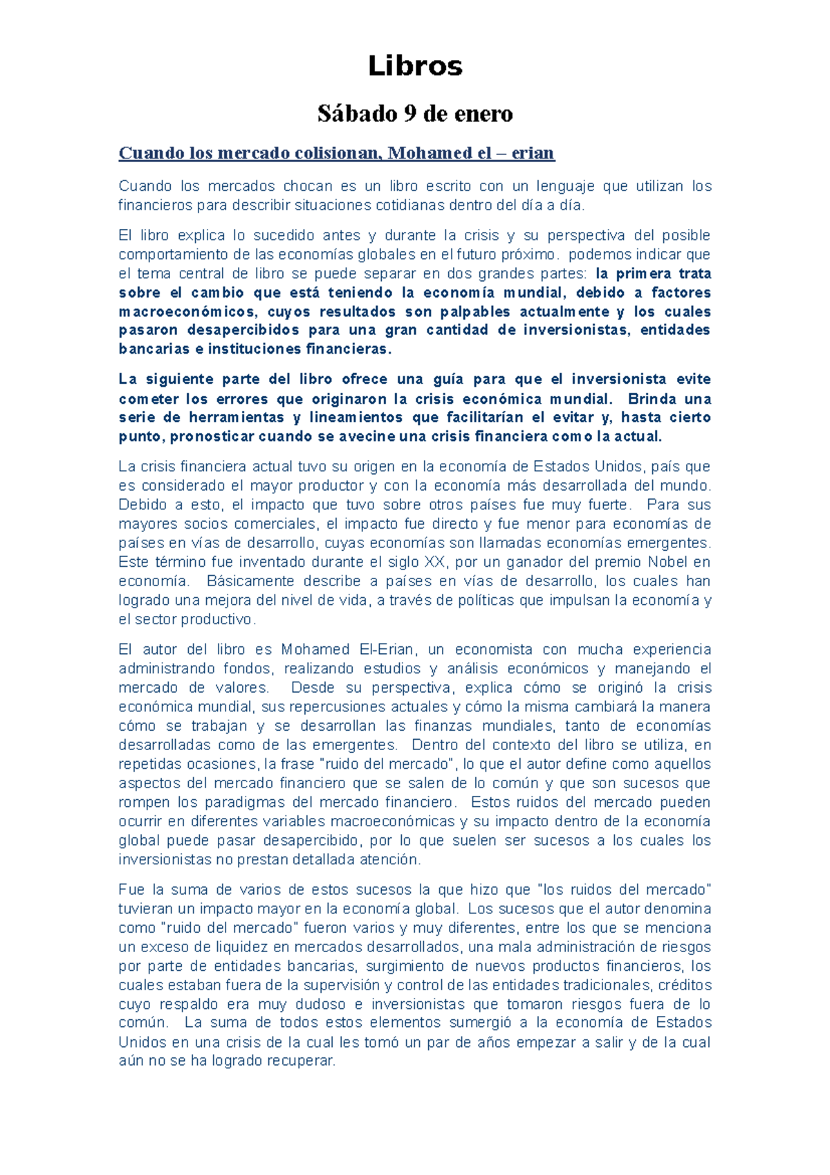 Libro integra - Sábado 9 de enero Cuando los mercado colisionan ...