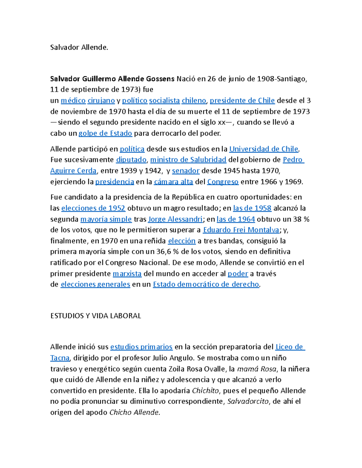 Salvador Allende - Salvador Guillermo Allende Gossens Nació en 26 de ...