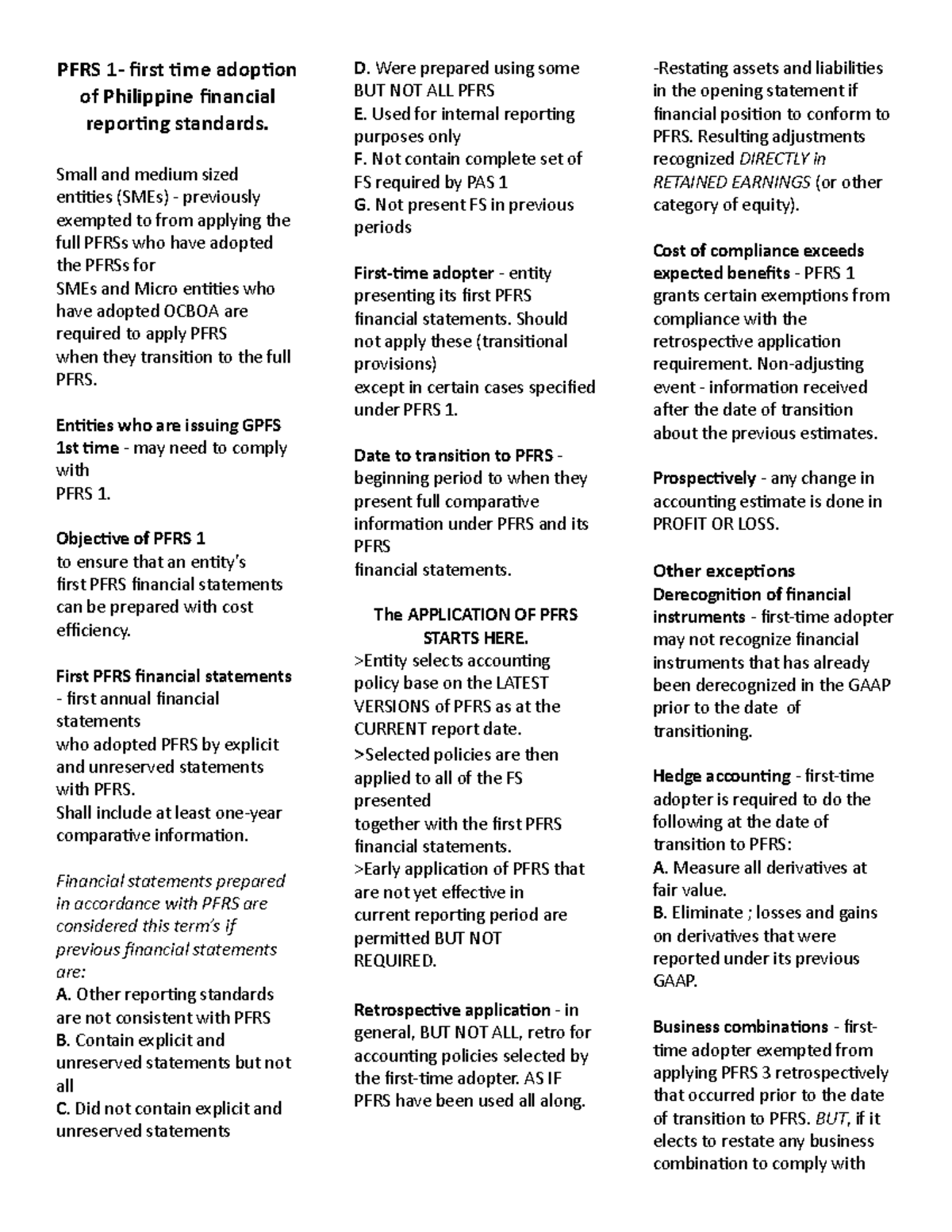 PFRS 1 7 12 14 Notes - PFRS 1- first ,me adop,on of Philippine ...