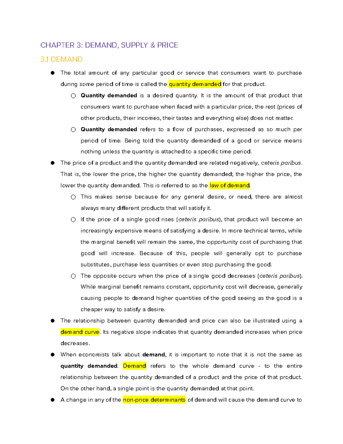 Chapter 3 Demand, Supply & Price - CHAPTER 3: DEMAND, SUPPLY PRICE 3 ...