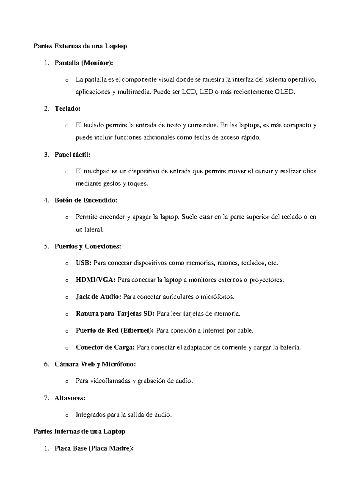 Partes de una Laptop - asdf - Partes Externas de una Laptop 1. Pantalla ...
