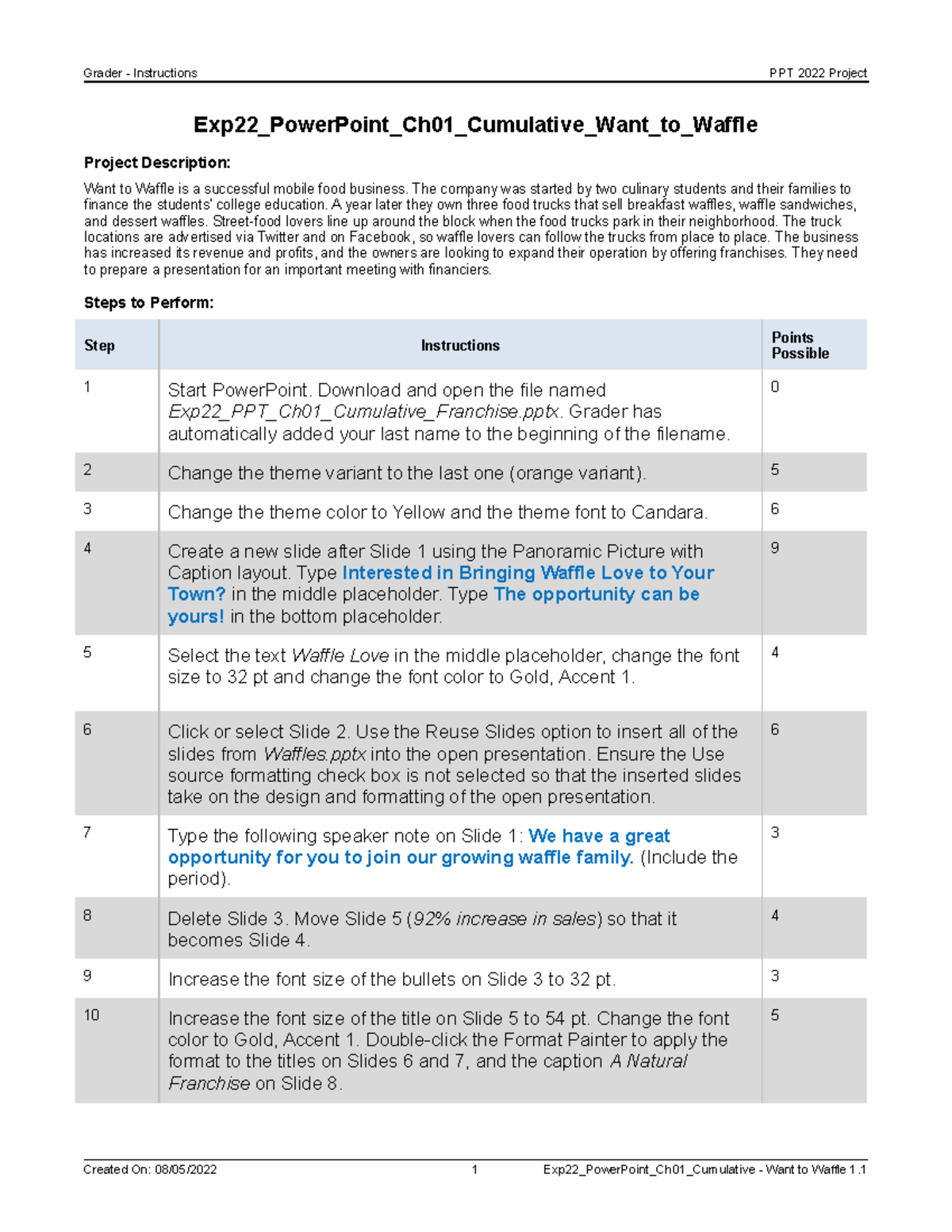 Exp22 Power Point Ch01 Cumulative Want to Waffle Instructions - Grader ...