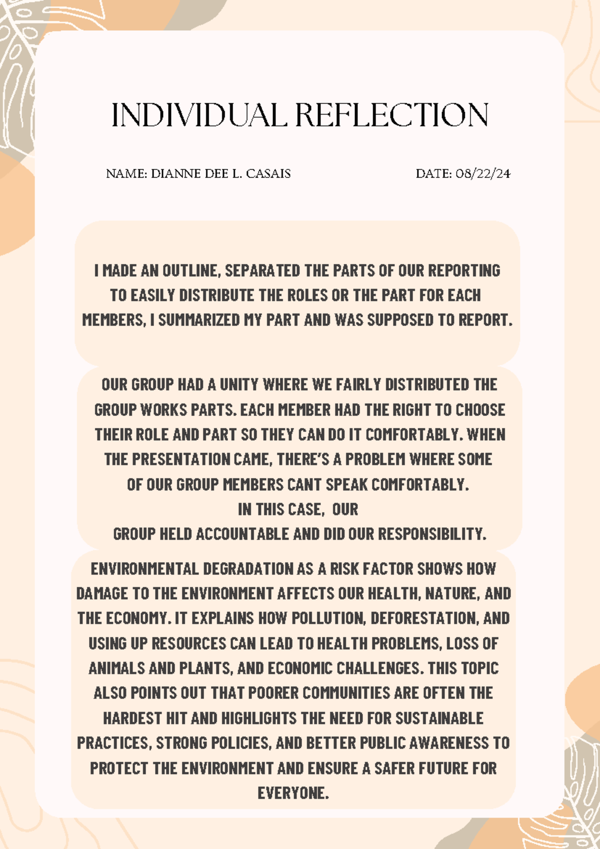 Orange Beige Aesthetic Gratitude Reflection Worksheet - INDIVIDUAL ...