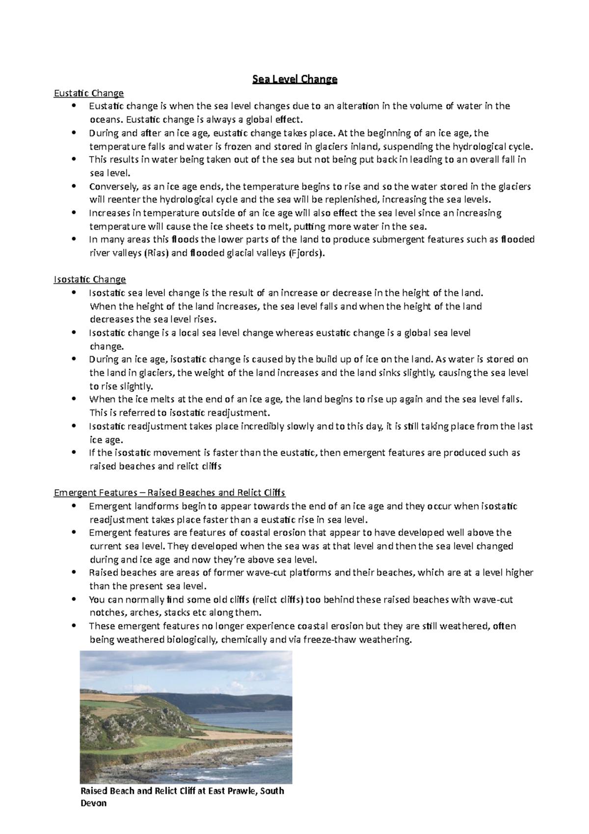 Sea Level Change - Lecture notes - Sea Level Change Eustatic Change ...