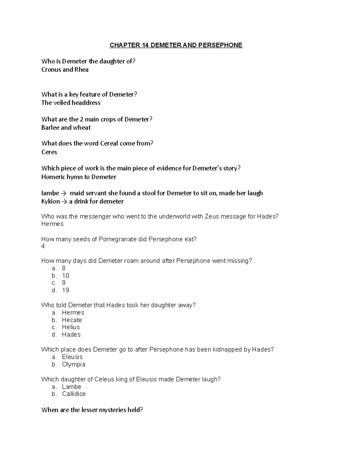 14 10 September 2018, questions and answers - CHAPTER 14 DEMETER AND ...