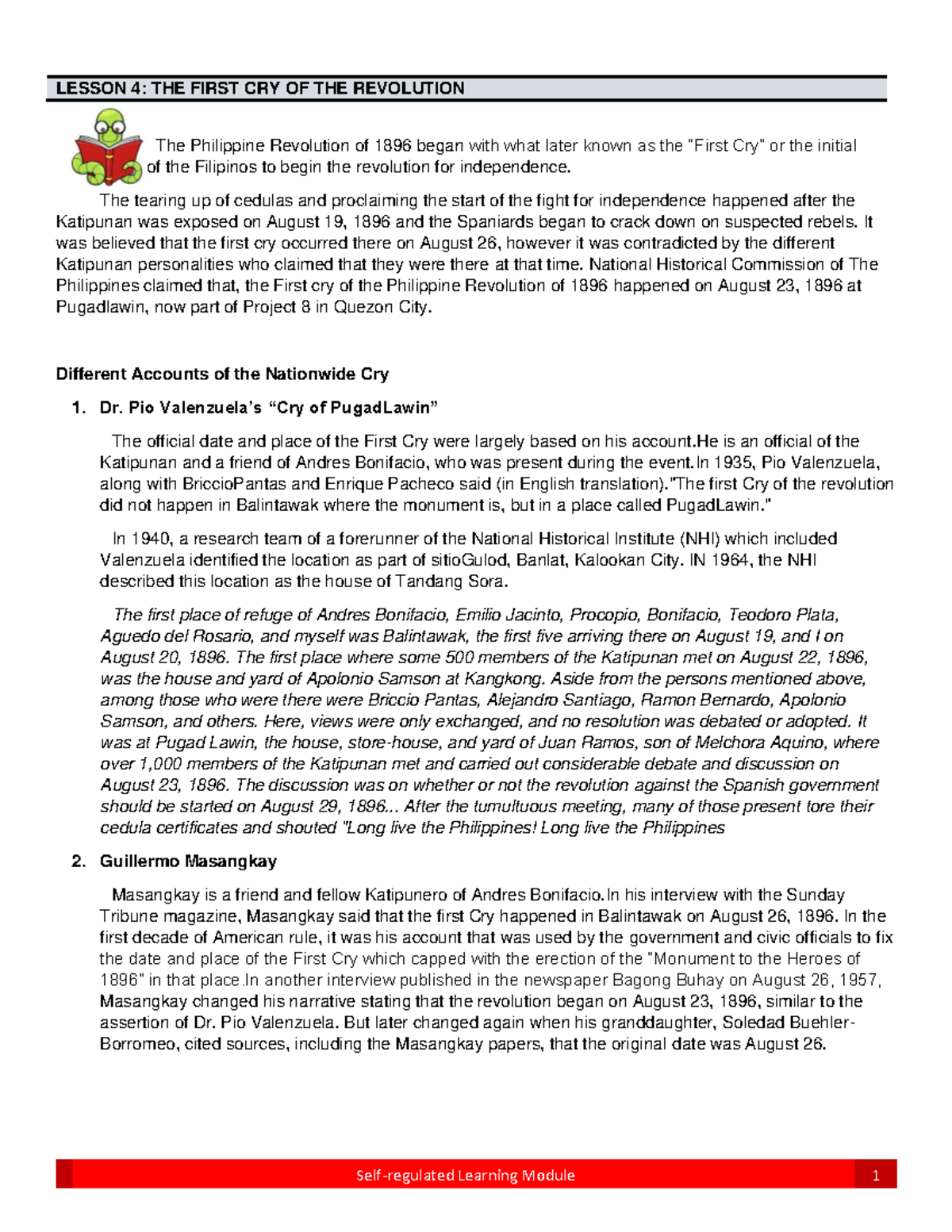 Cry of Revolution - Reading in the Philippine History Notes - LESSON 4 ...