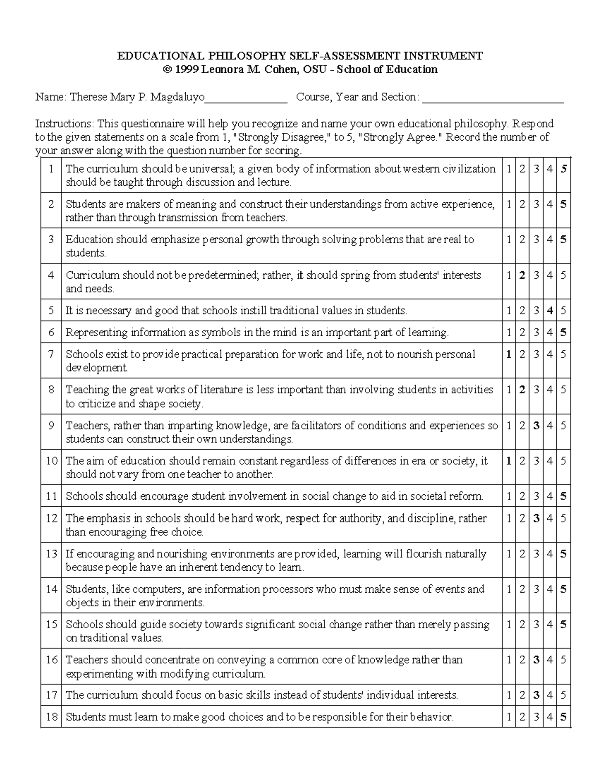 Out Put 1 Atty - EDUCATIONAL PHILOSOPHY SELF-ASSESSMENT INSTRUMENT ...