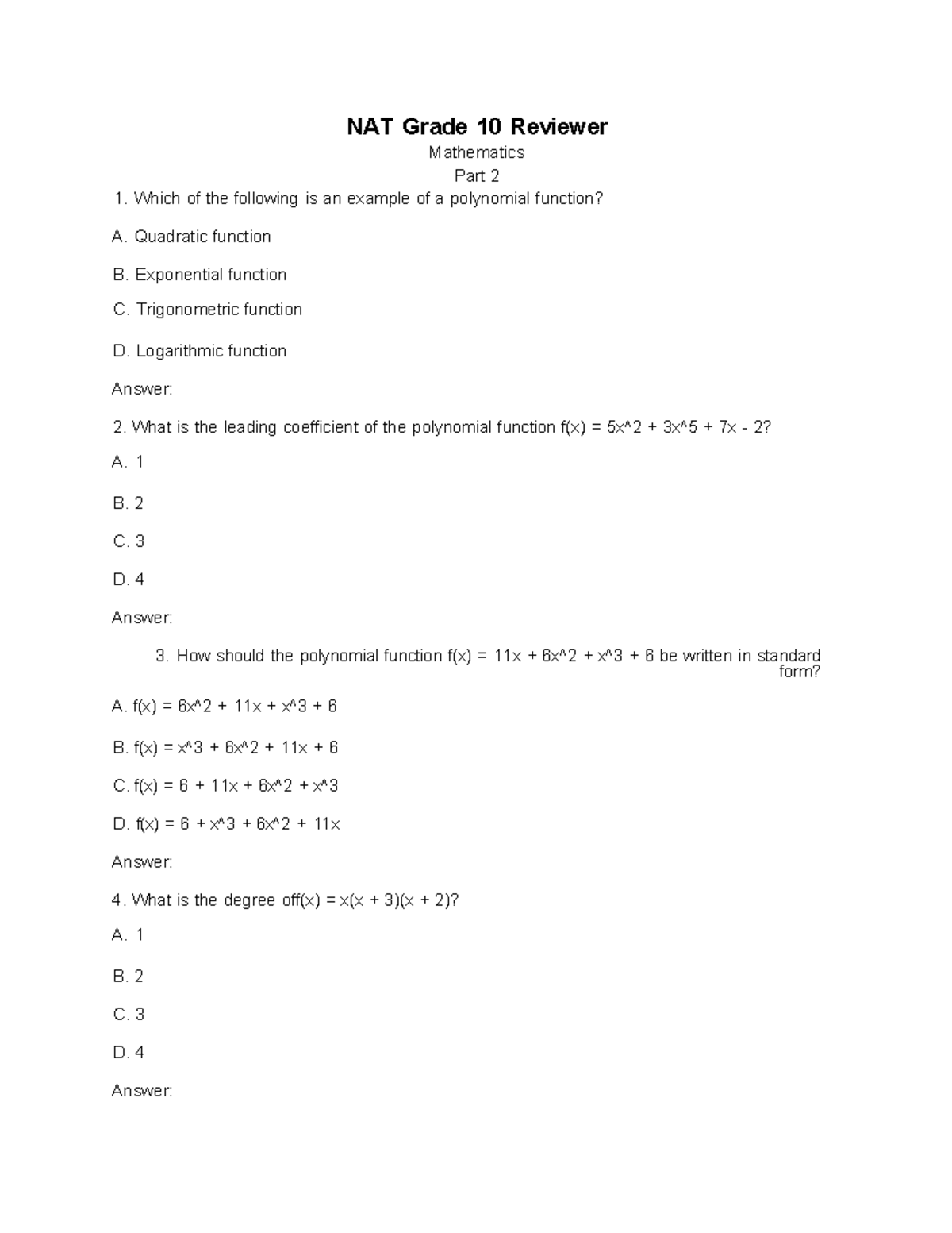NAT Grade 10 Reviewer (Mathematics) Part 2 - NAT Grade 10 Reviewer ...
