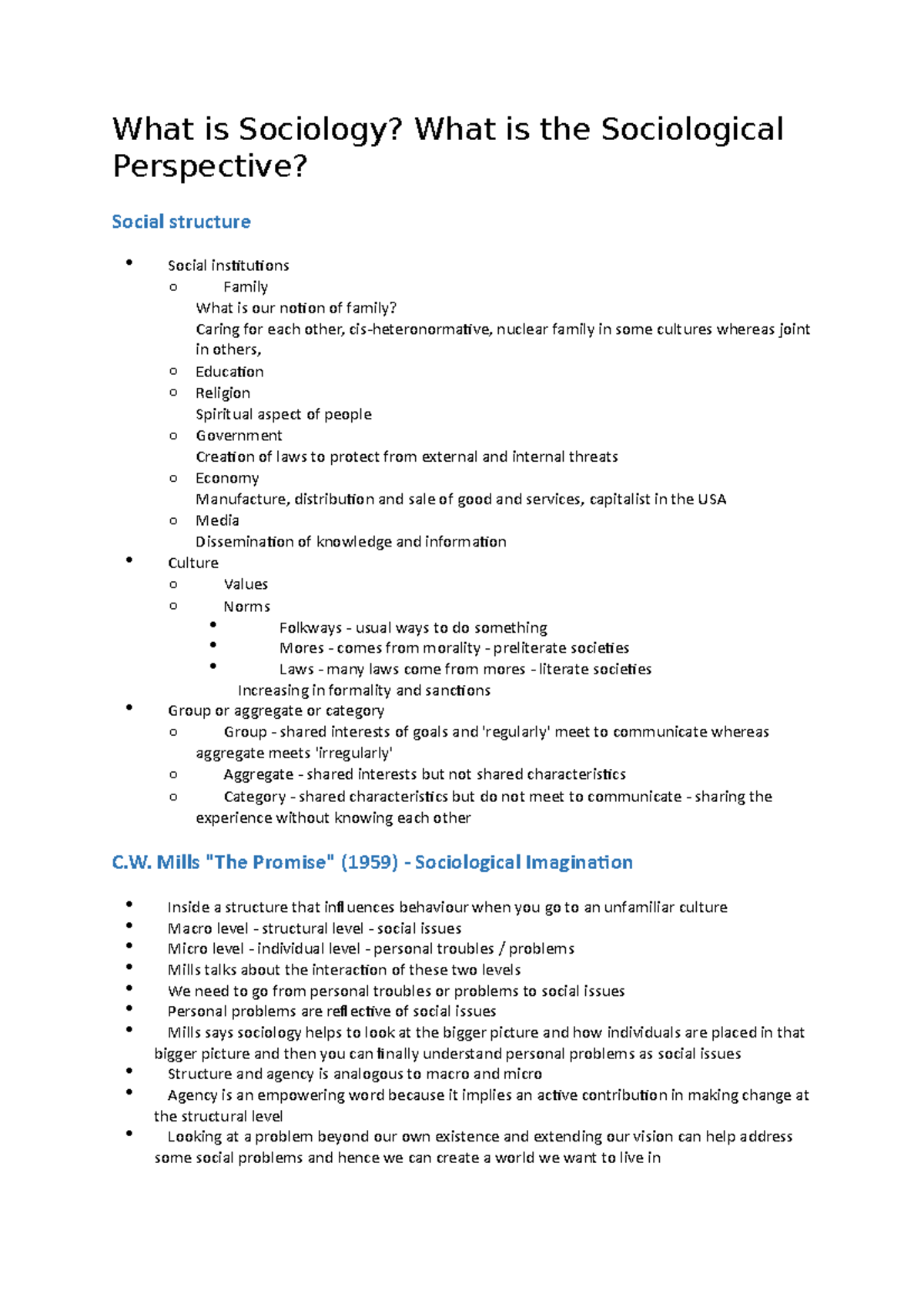 Sociology Notes 1 - Chapter 1 - What is Sociology? What is the ...