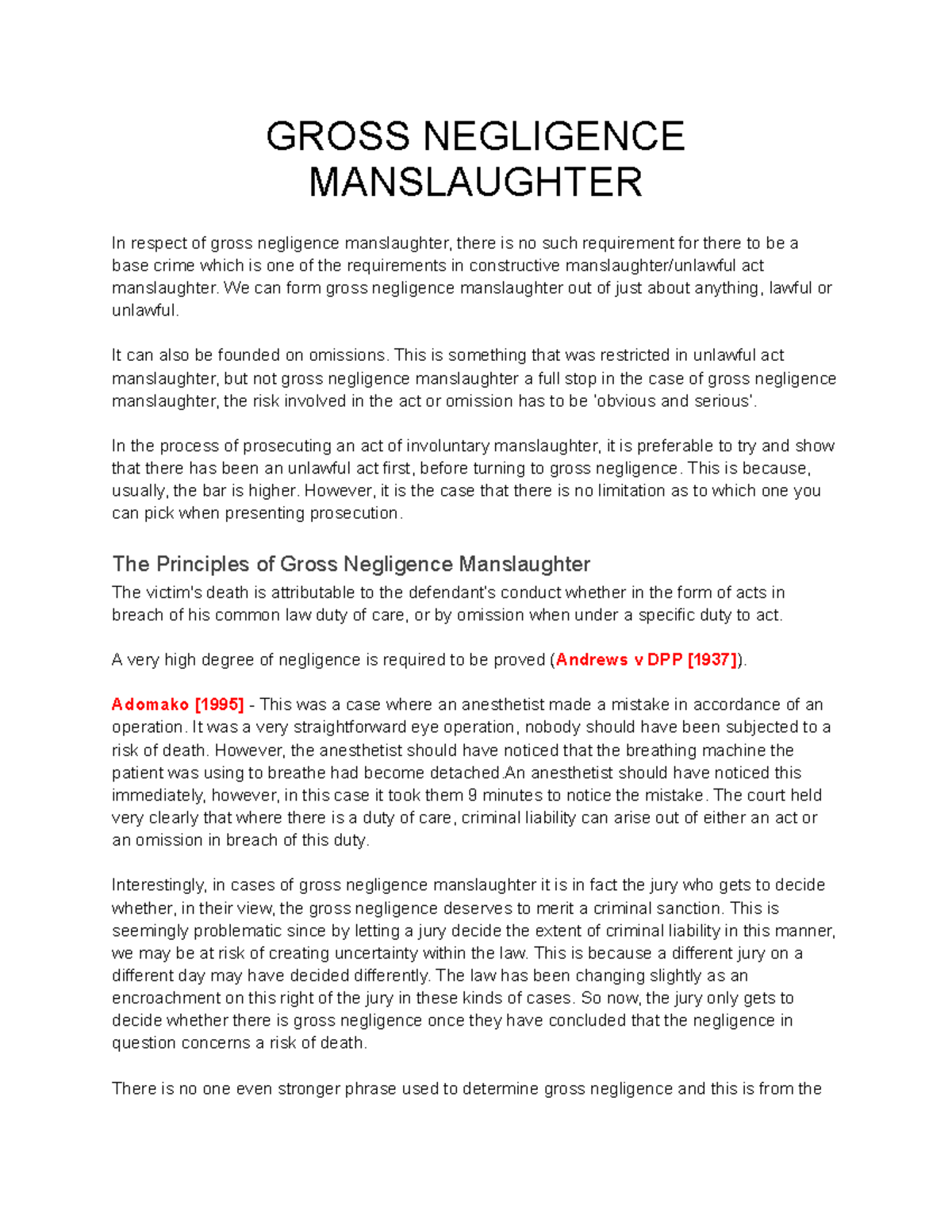 Gross Negligence Manslaughter - GROSS NEGLIGENCE MANSLAUGHTER In ...