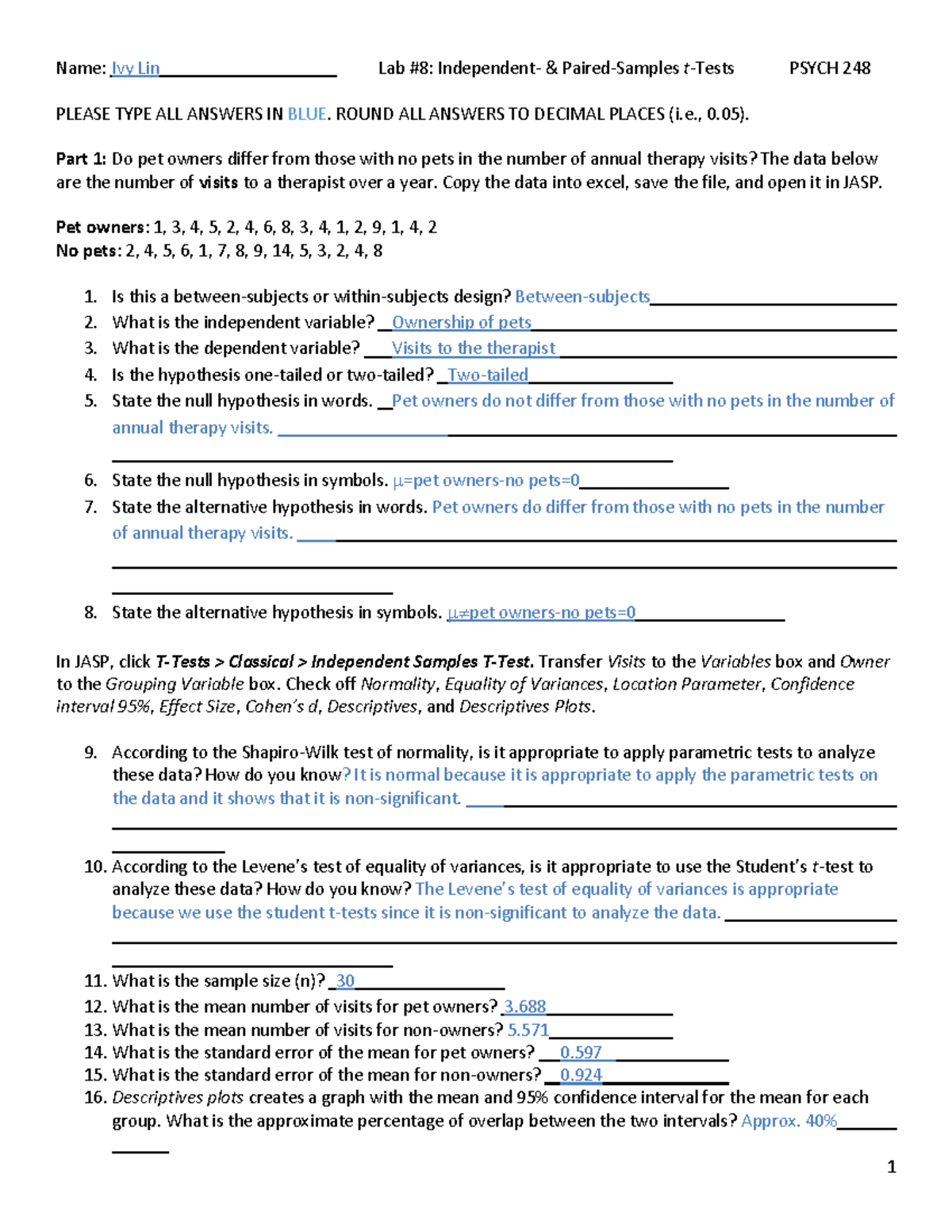 Lab #8 Worksheet - lab 8 - 1 Name: Ivy Lin Lab #8: Independent ...