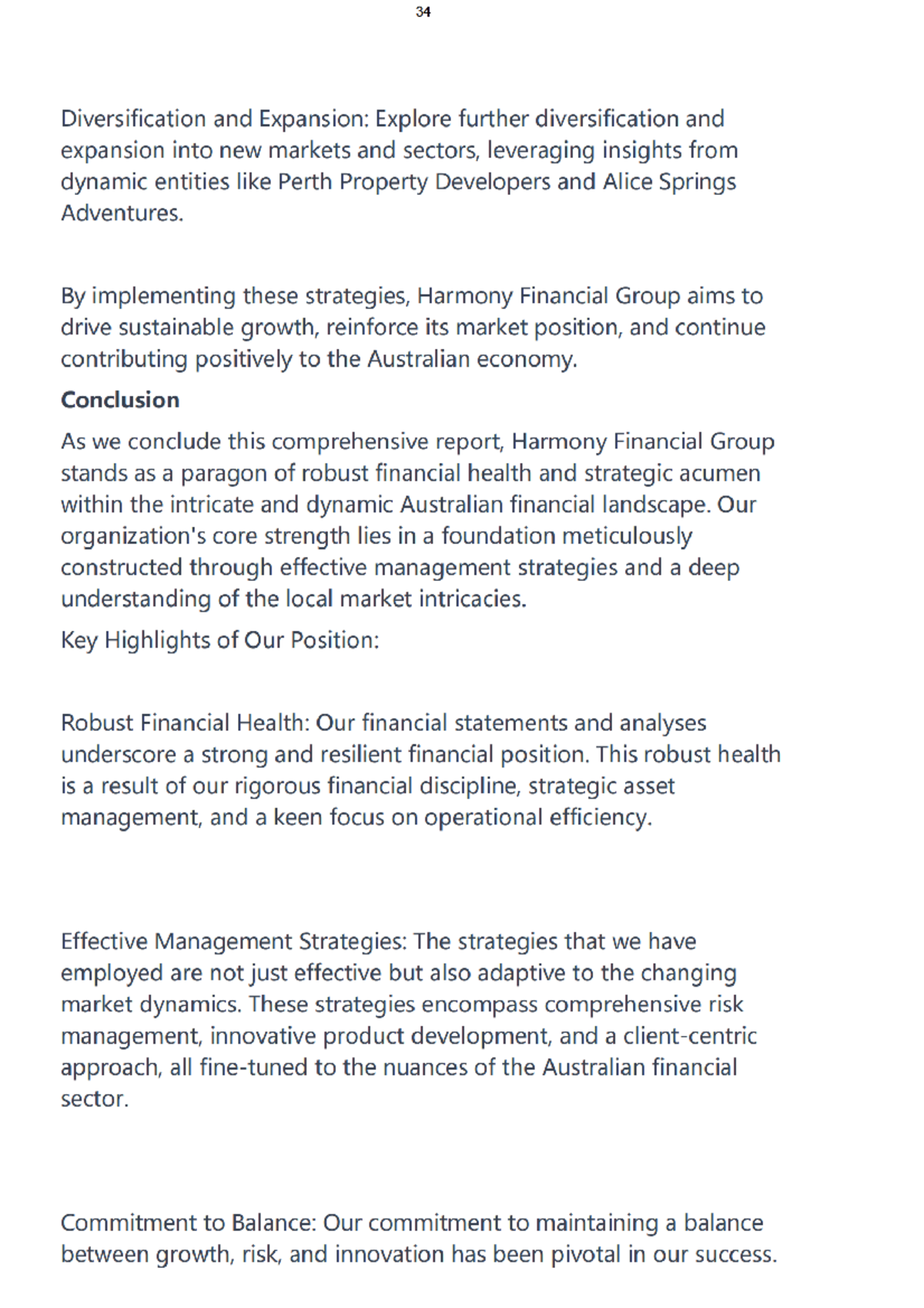 Harmony Financial Group Business Report 34 - BS Tourism Management ...
