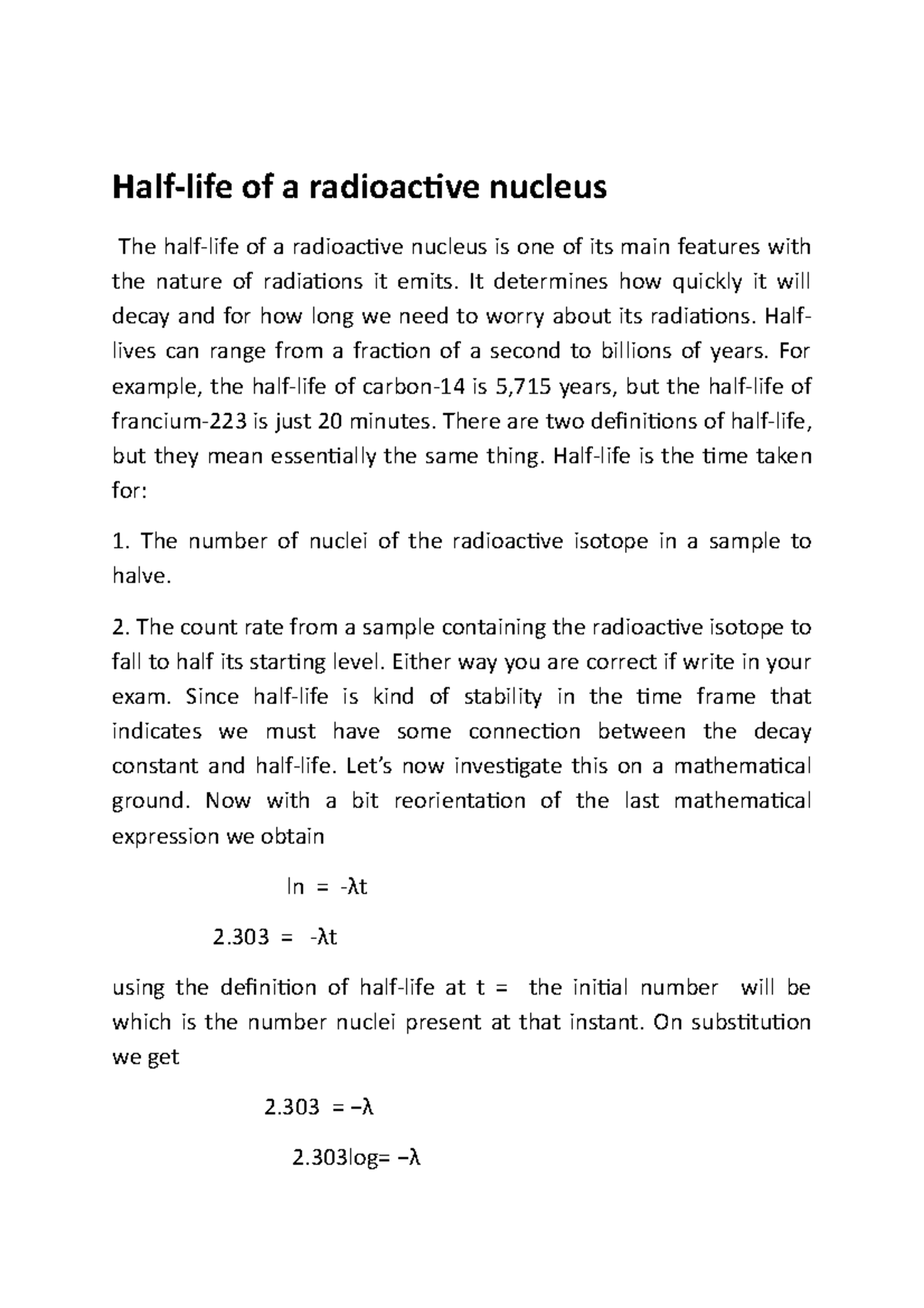 Half-life of a radioactive nucleus, Average life of a radioactive ...