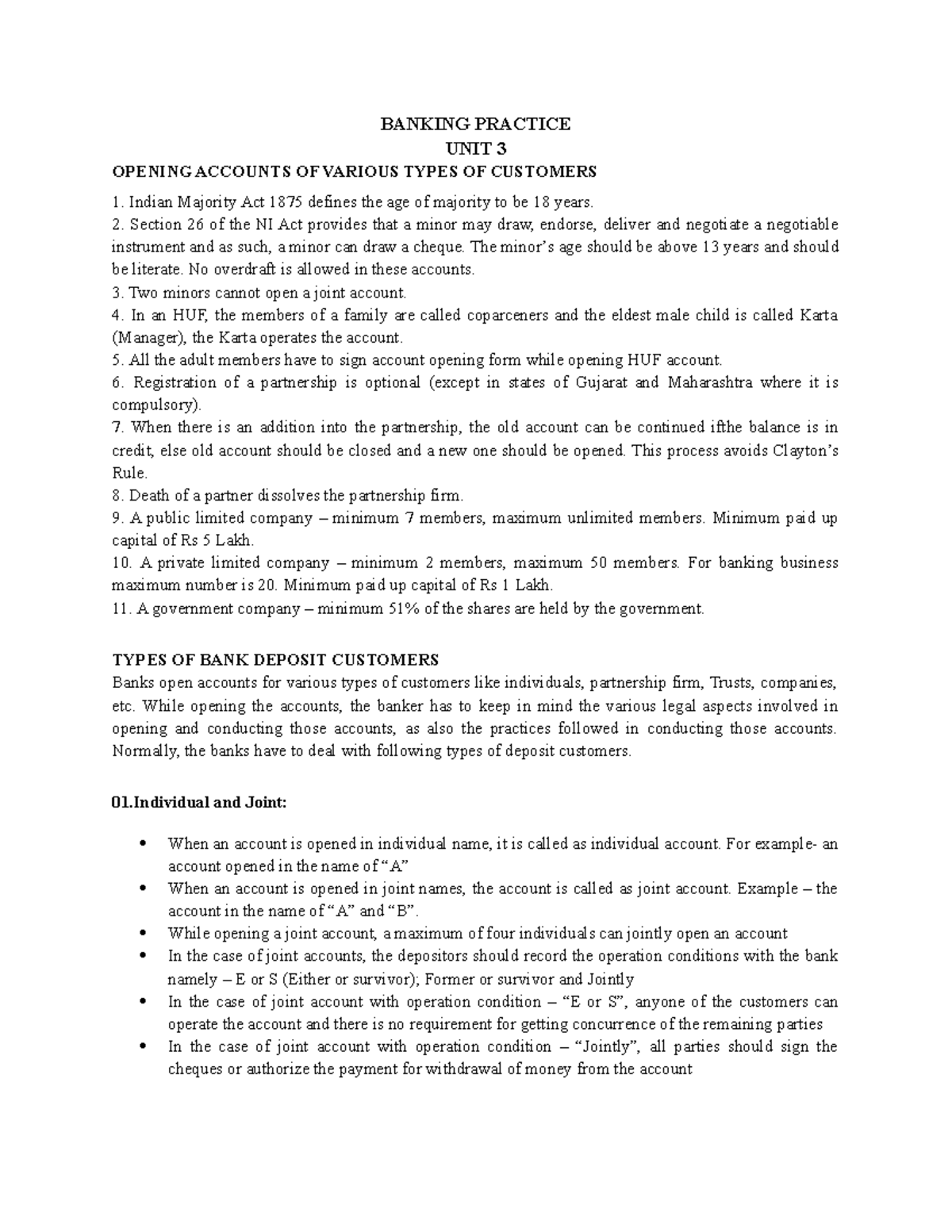 BP Unit 3 - BANKING PRACTICES - BANKING PRACTICE UNIT 3 OPENING ...