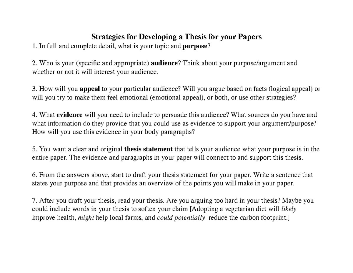 Strategies for Developing a Thesis for your Papers - How will you ...