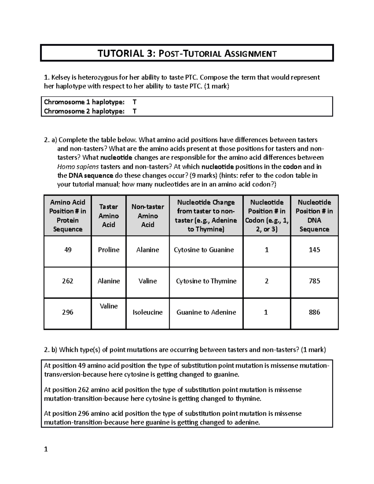 Post Tutorial 3 Assignment Tutorial 3 Post Tutorial Assignment Kelsey Is Heterozygous For Her