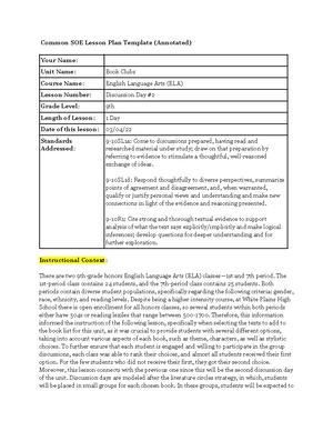 Danielson Framework Lesson Plan - DANIELSON MODEL LESSON TEMPLATE Class ...