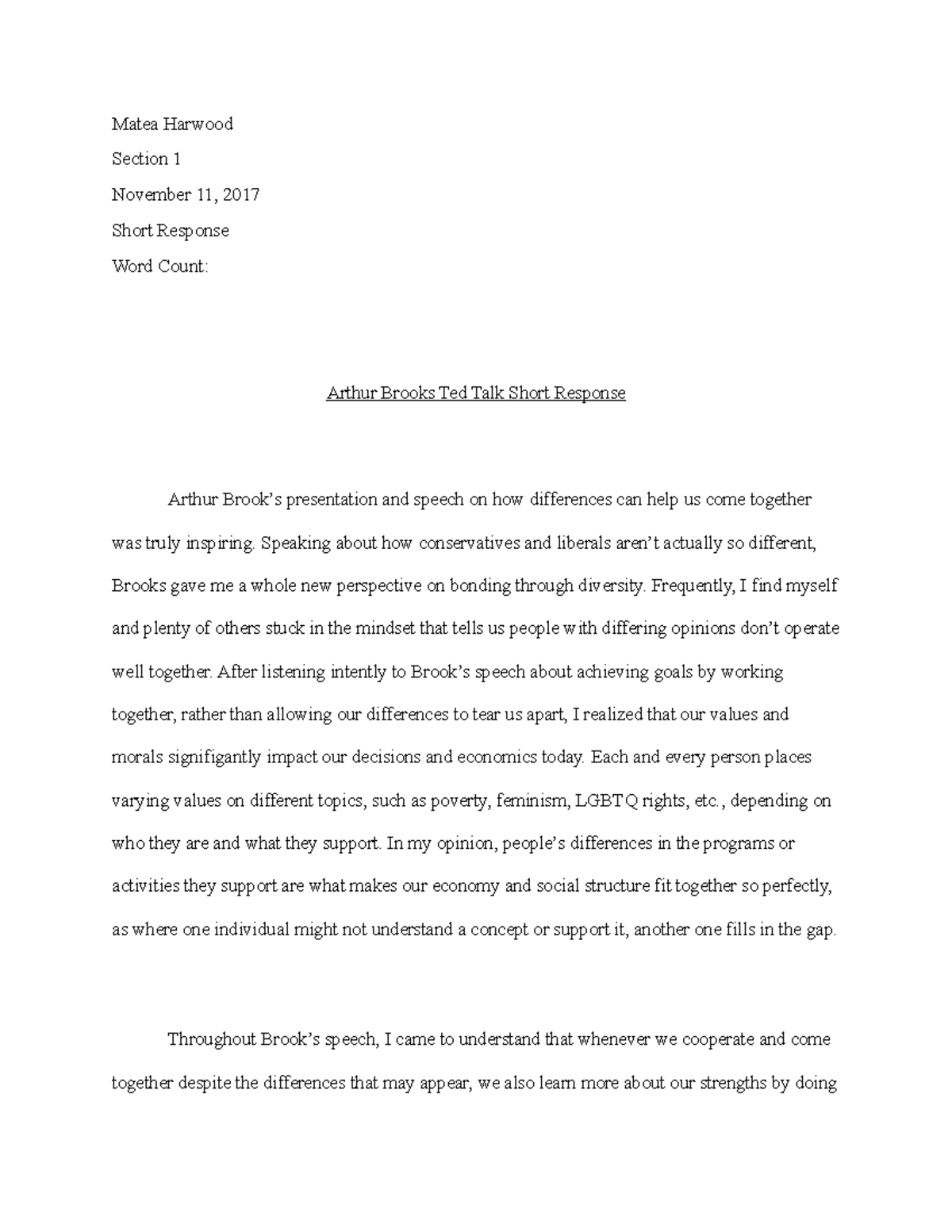 Tony Blair Short Response - Matea Harwood Section 1 November 11, 2017 ...