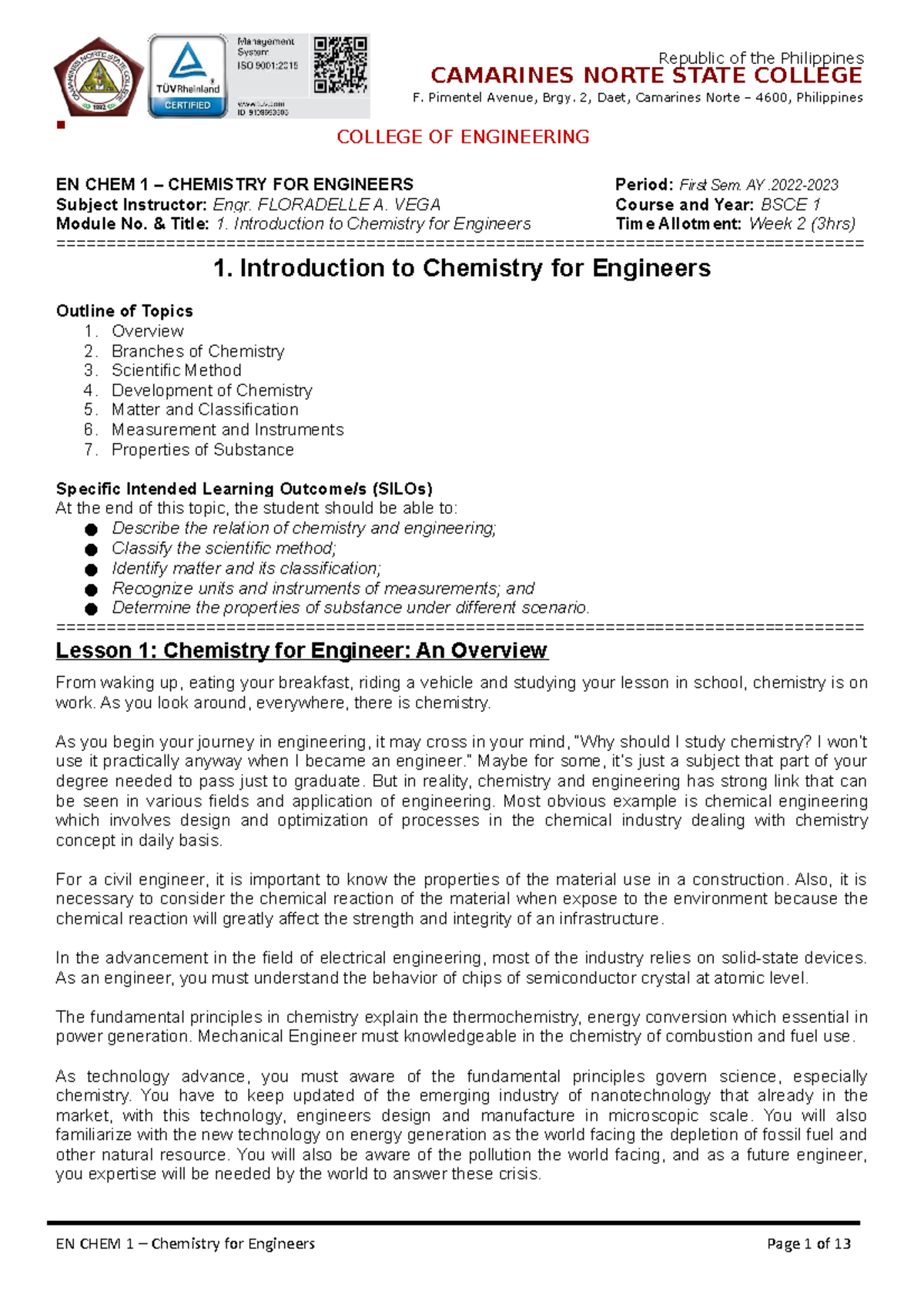 01 introduction to chem flexi - EN CHEM 1 – CHEMISTRY FOR ENGINEERS ...