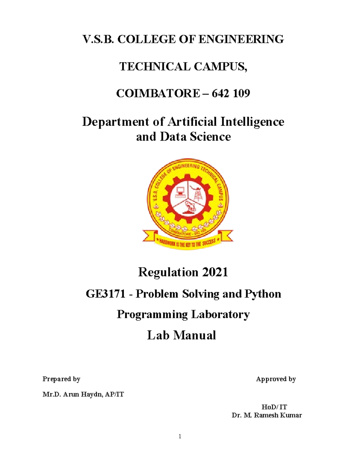 Pspp Lab Manual Asdfadsasasfasf Vs College Of Engineering Technical Campus Coimbatore