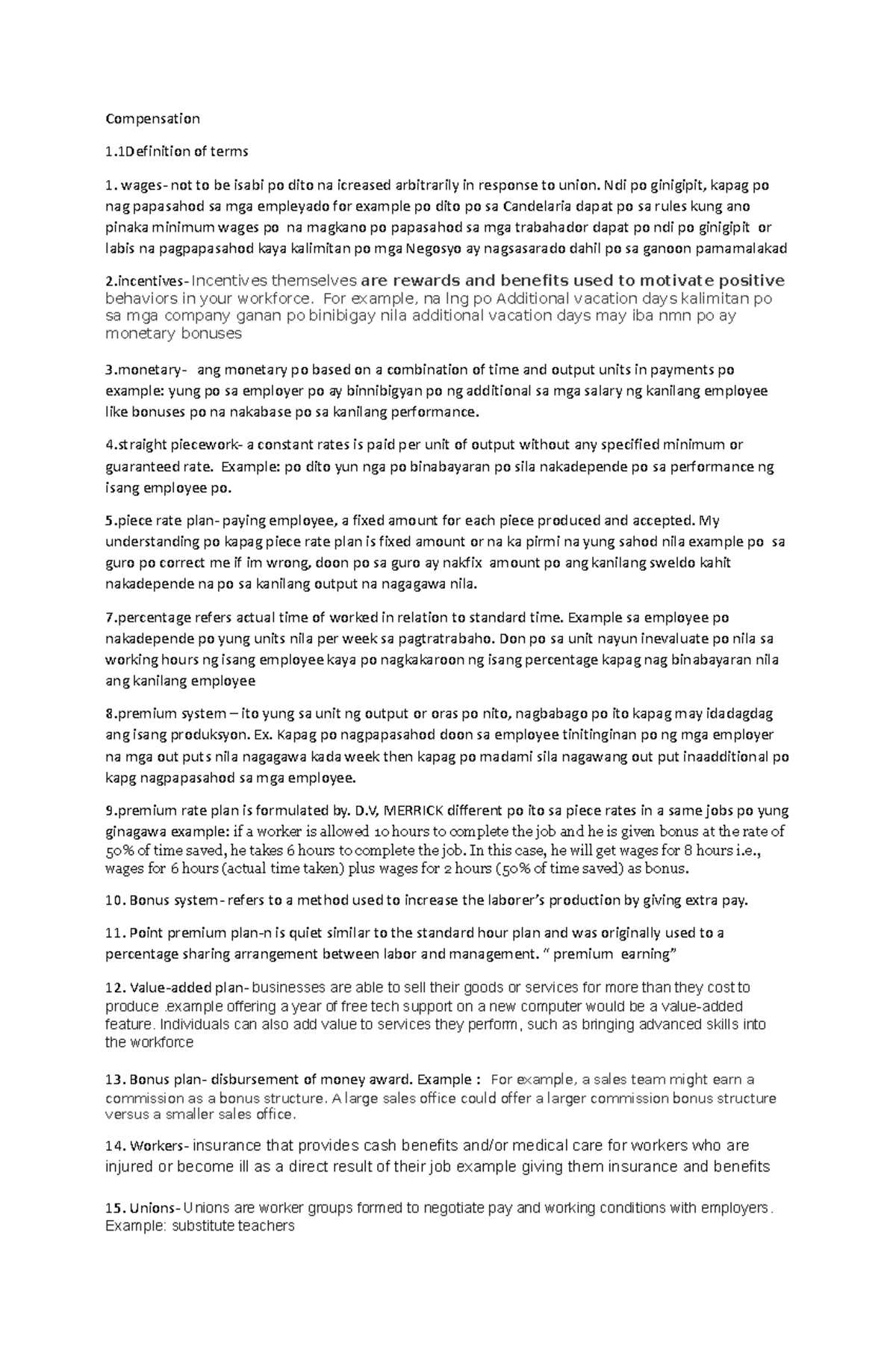 Compensatio-mid - Lecture - Compensation 1 of terms 1. wages- not to be ...