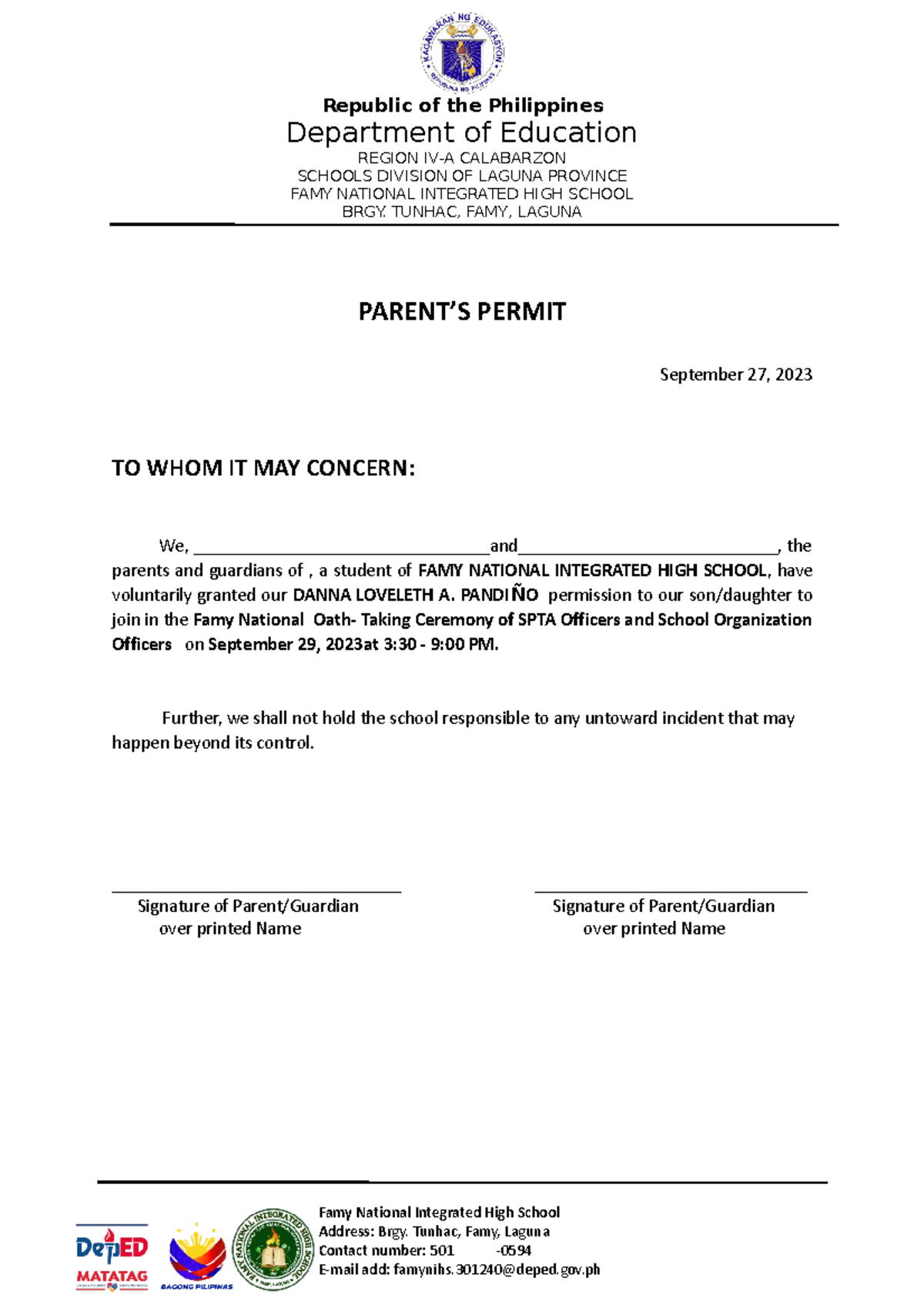 Parents-Permit - permit - Republic of the Philippines Department of ...