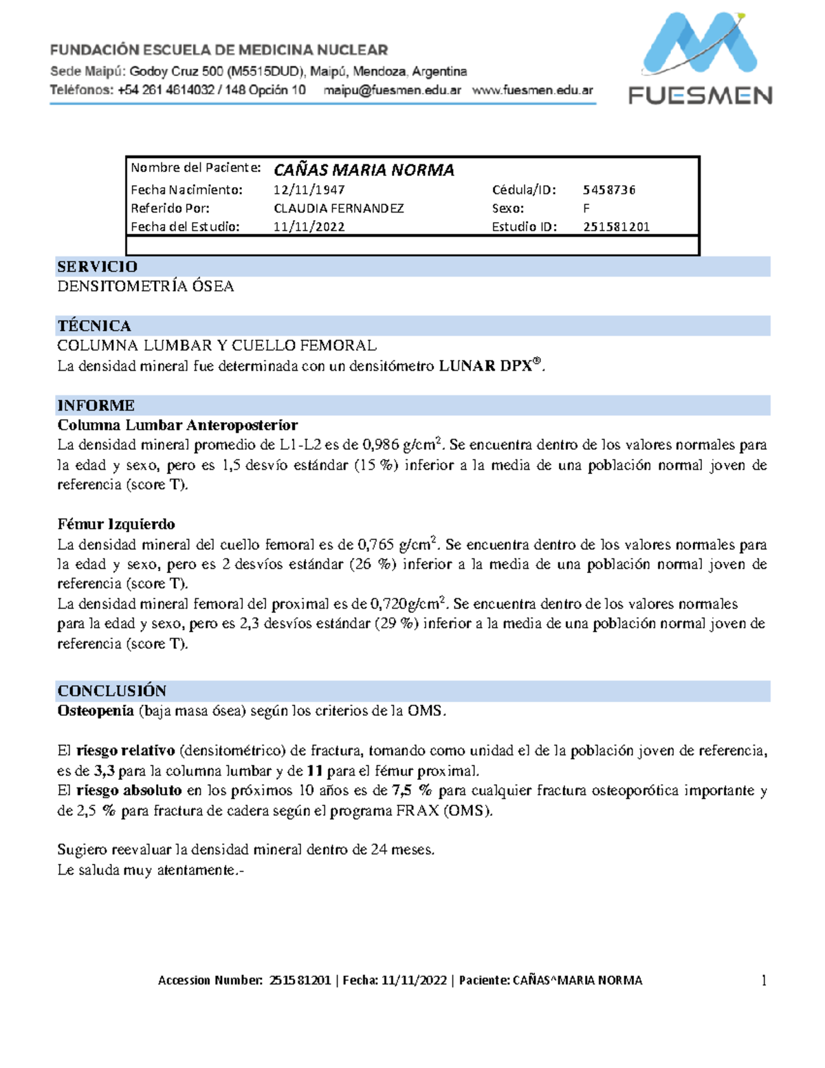 AE46 - Jsjdndnf kdndnd - Accession Number: 251581201 | Fecha: 11/11 ...