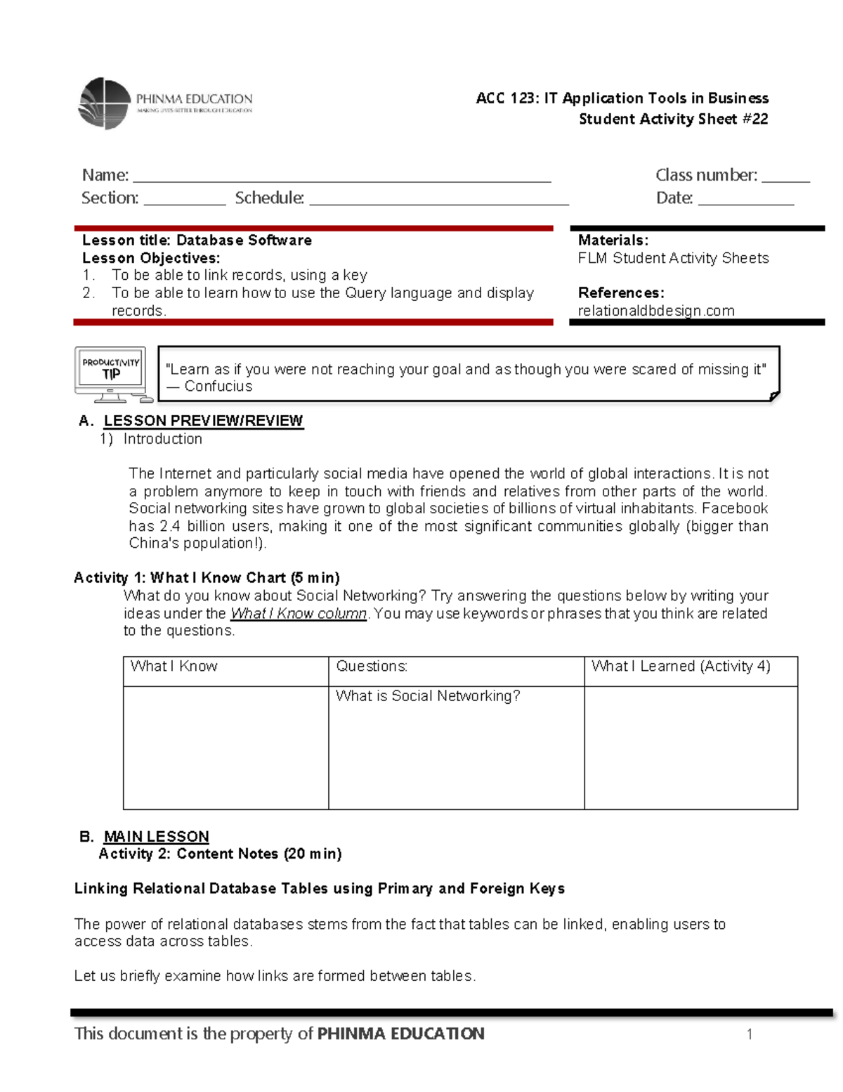 SAS#22-ACC123 - For your learning references - Student Activity Sheet # Name: - Studocu