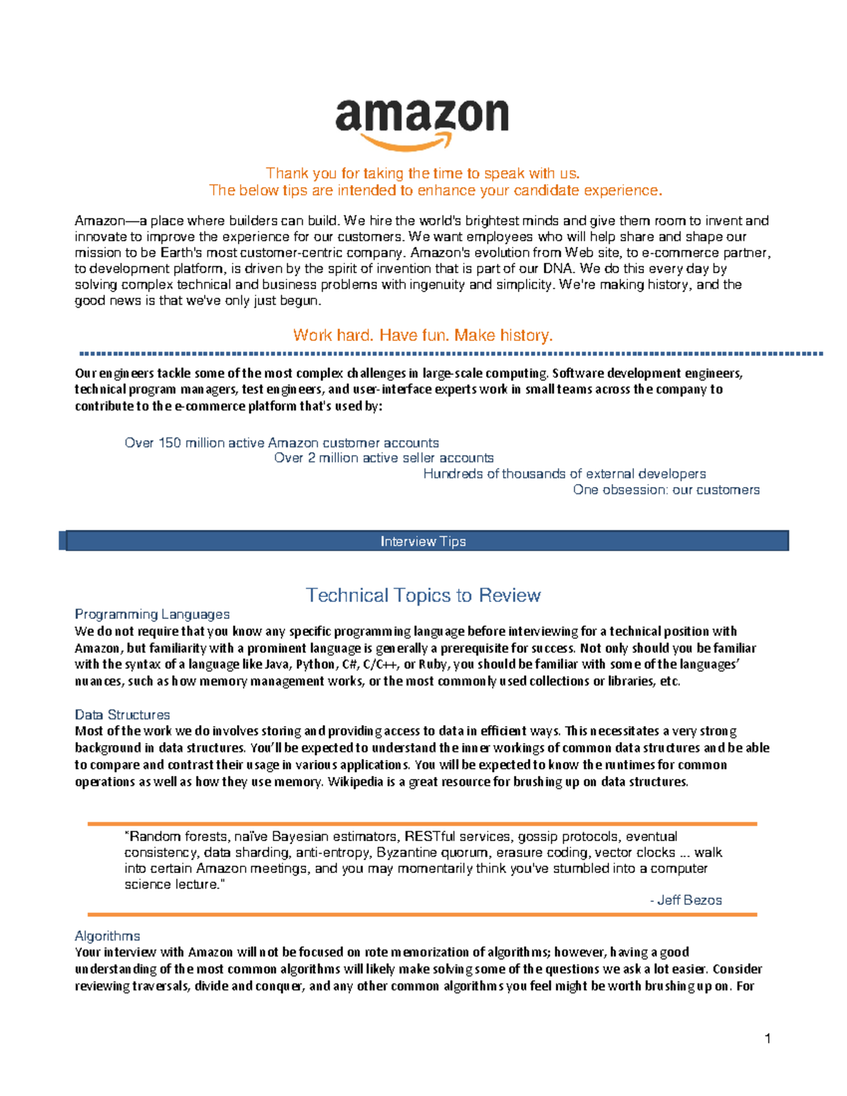 7 - Amazon SDE Interview Prep - Thank you for taking the time to speak ...