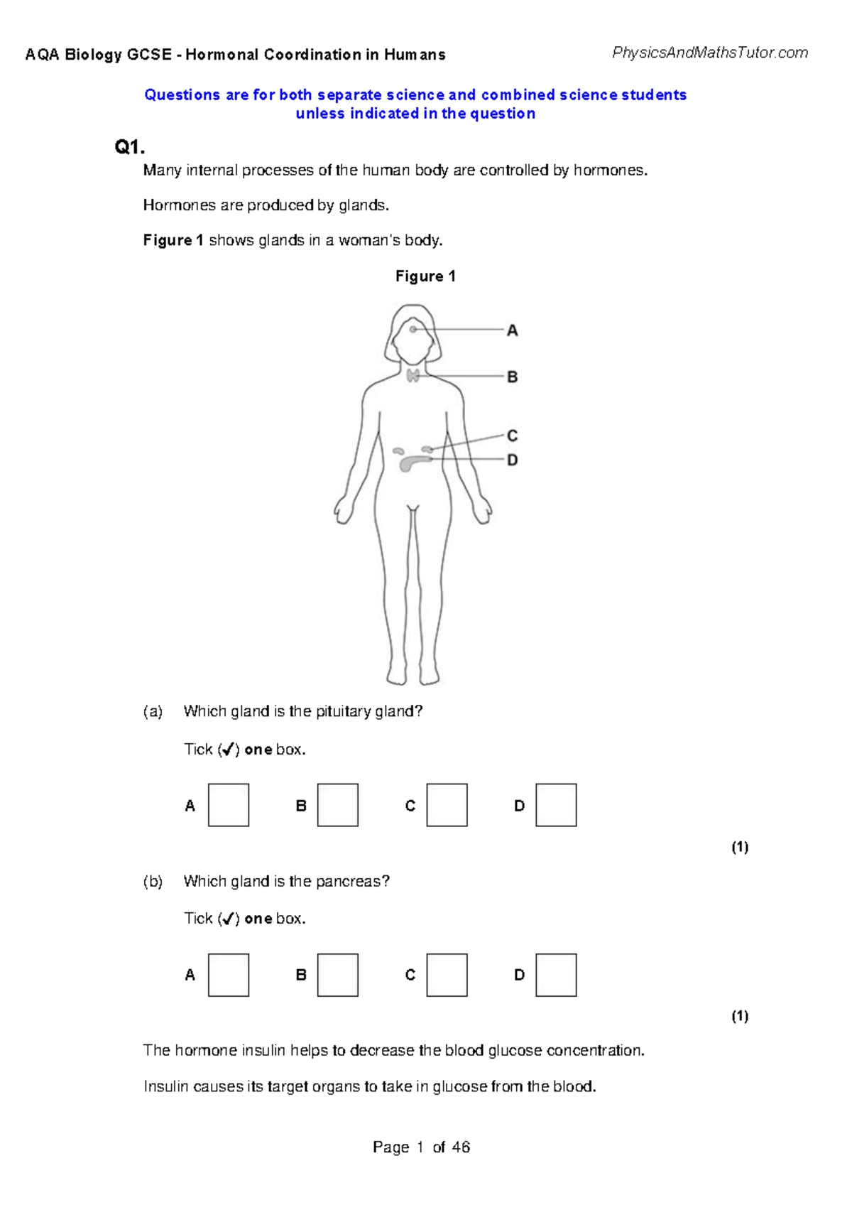 5.3 Hormonal Coordination in Humans QP - Q1. Many internal processes of ...