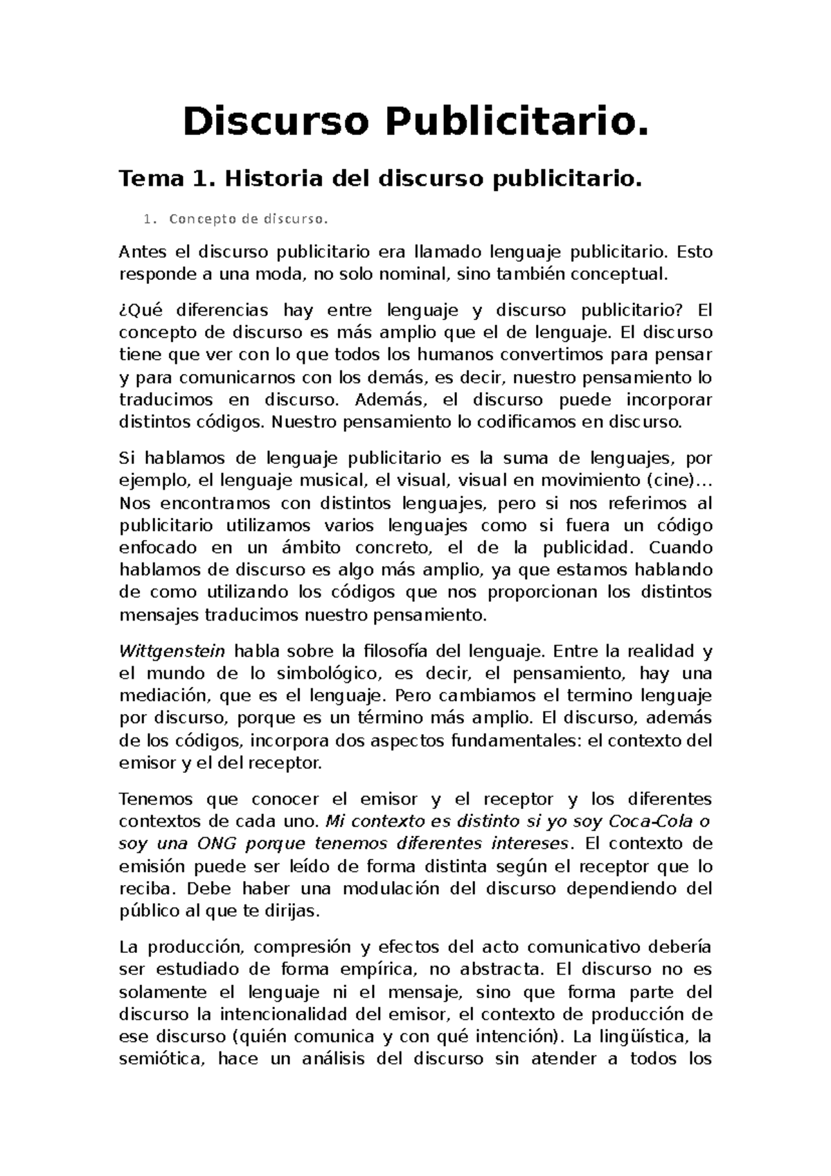 Apuntes Definitivos discurso - Discurso Publicitario. Tema 1. Historia ...