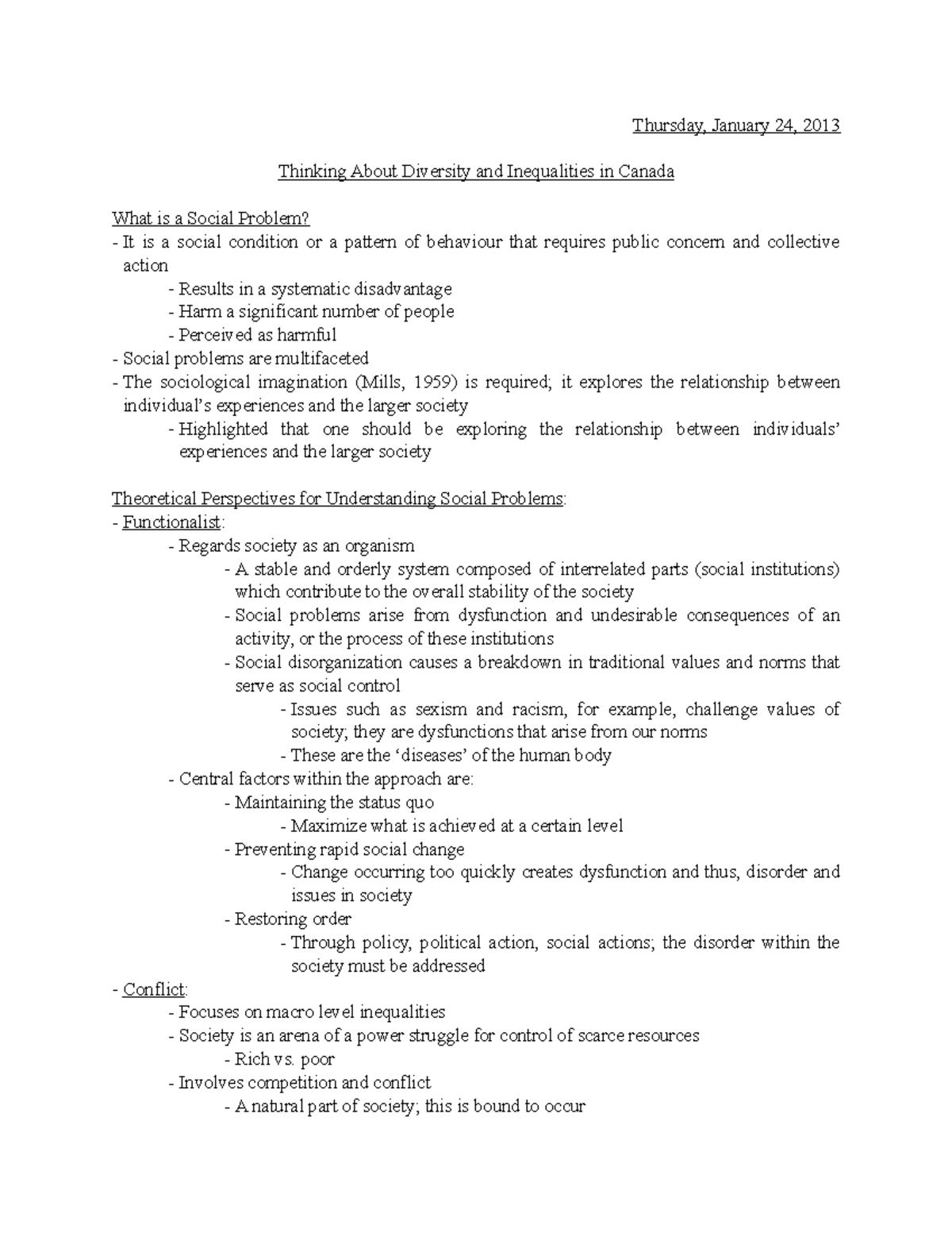 Social Class And Inequality Lecture Notes 7 Thursday January 24 2013 Thinking About