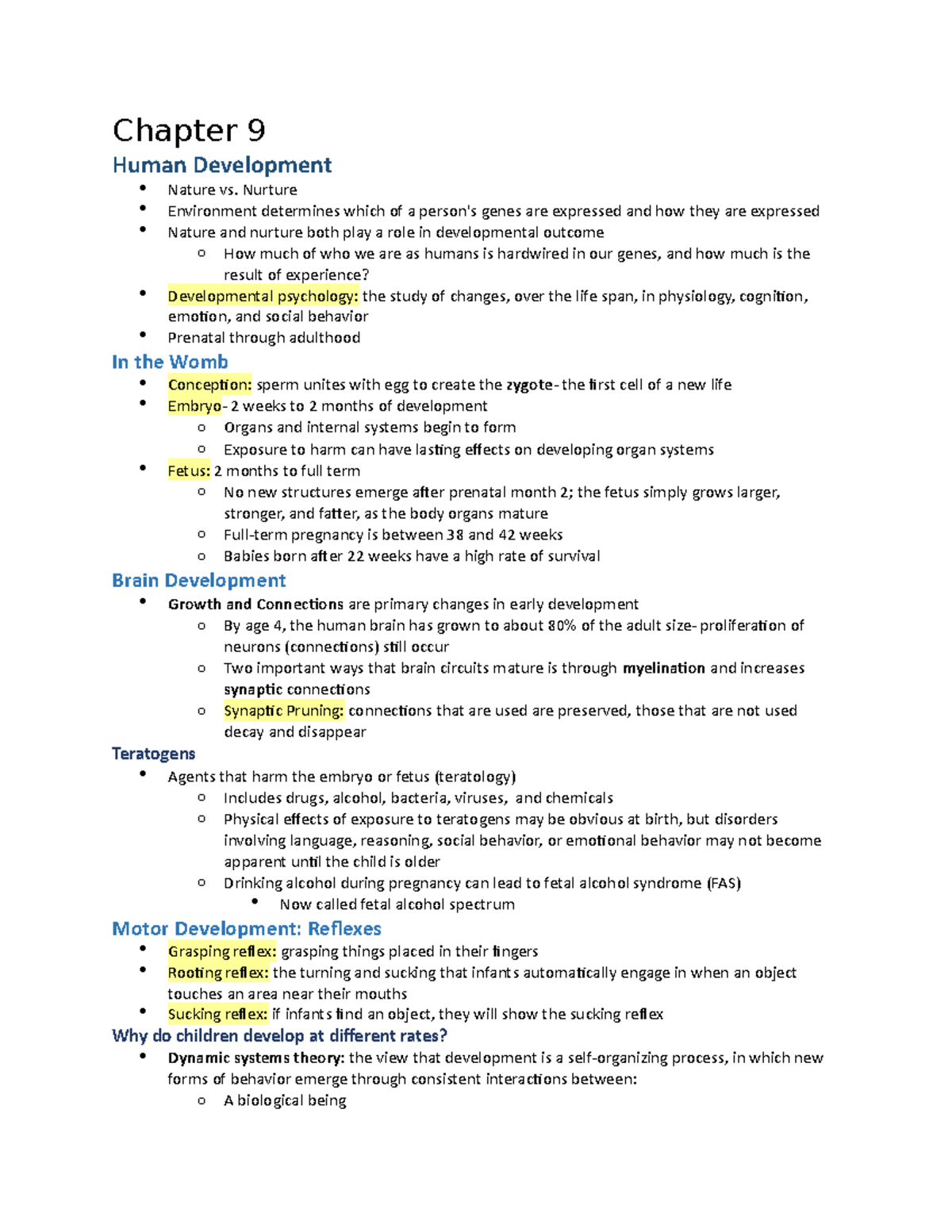 CHapter 9 PSY - Human development - Chapter 9 Human Development Nature ...
