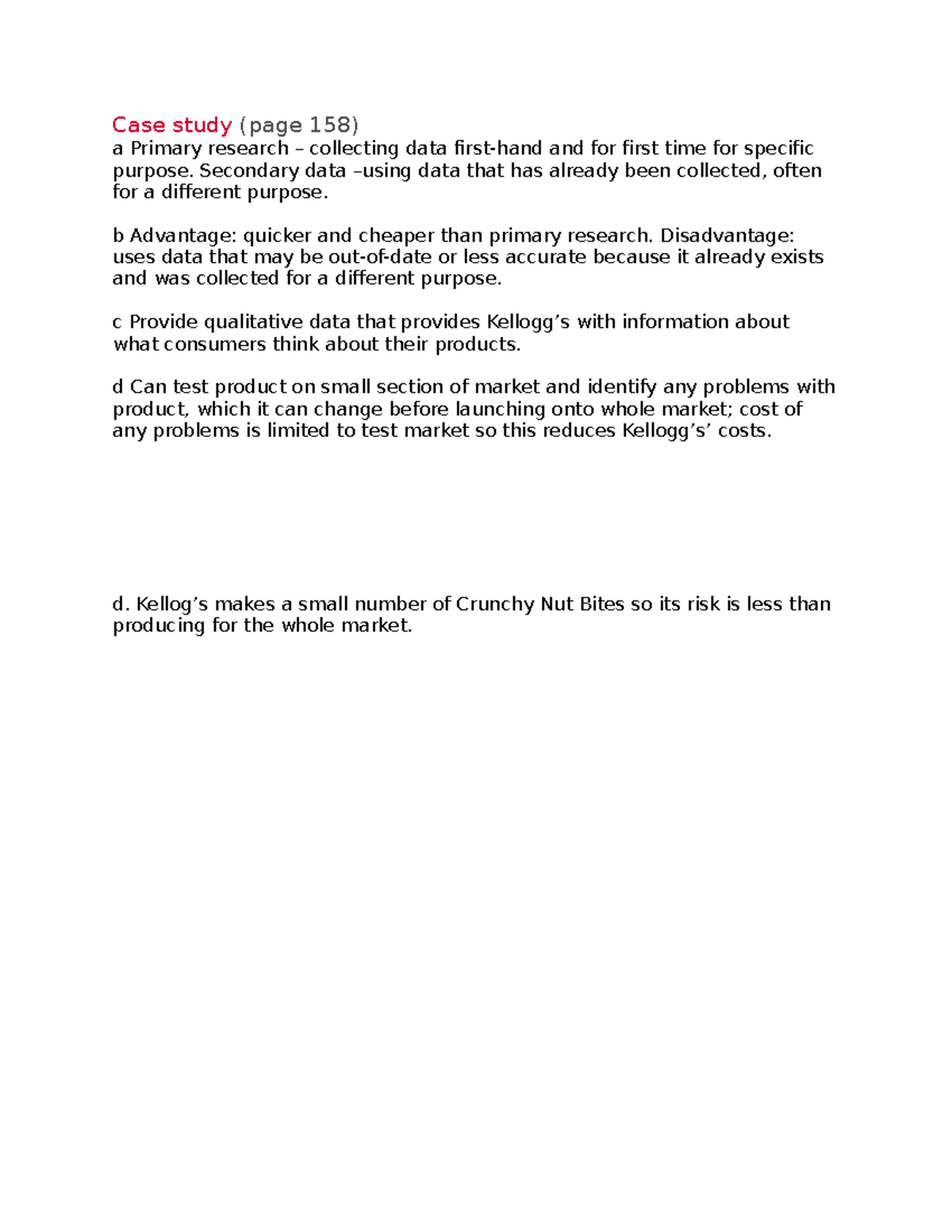 Bs - Practice material - Case study (page 158) a Primary research ...