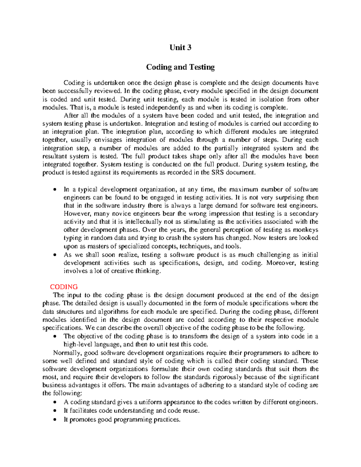 Toprintunit 3 - Software engineering - Unit 3 Coding and Testing Coding ...