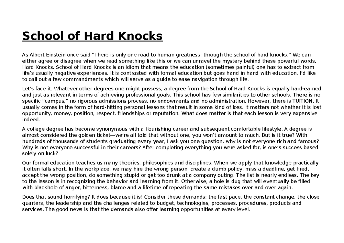 School of Hard Knocks - Effective communication - School of Hard Knocks ...
