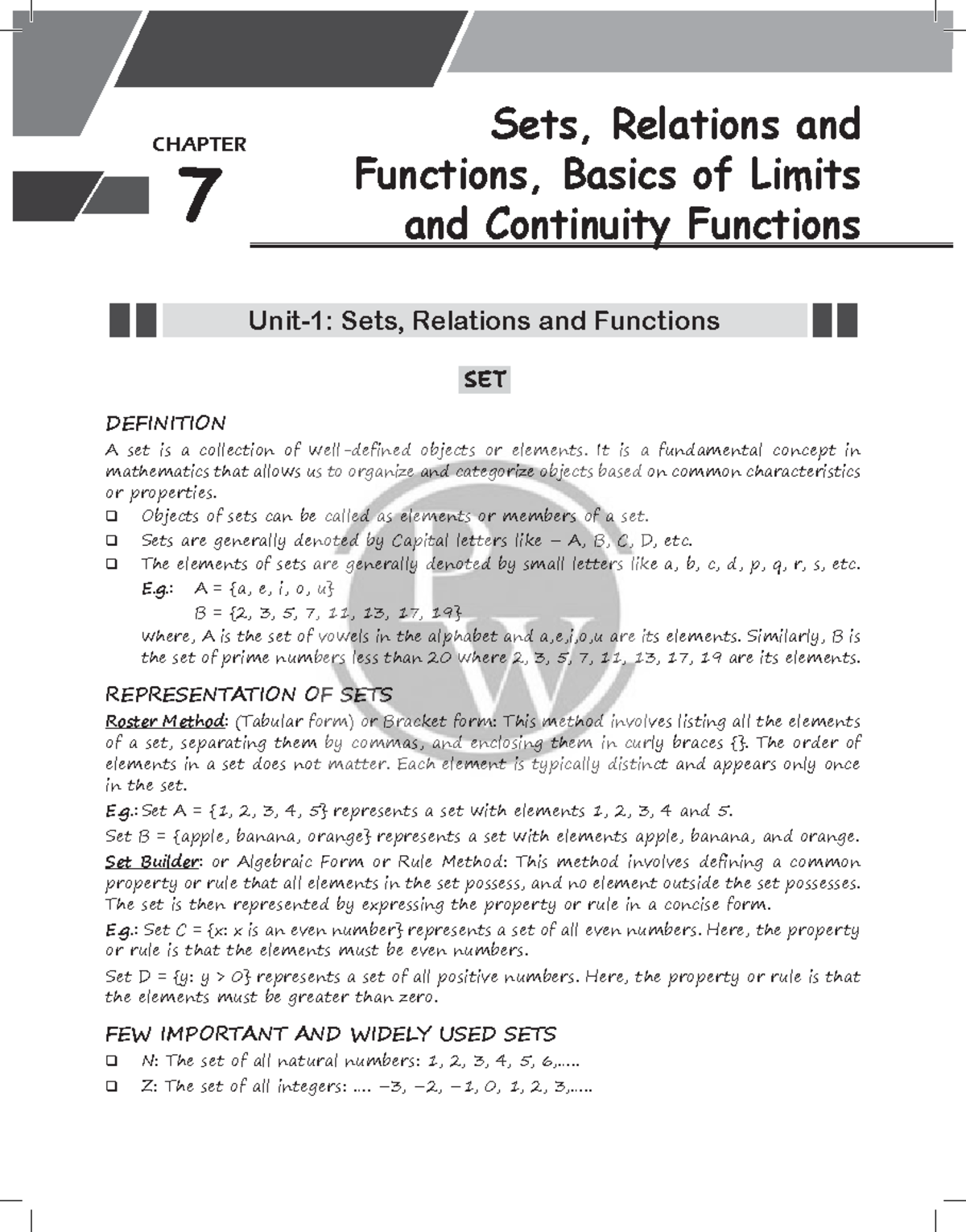 E-book Sets, Relation and Function - Unit-1: Sets, Relations and Functions SET DEFINITION A set ...