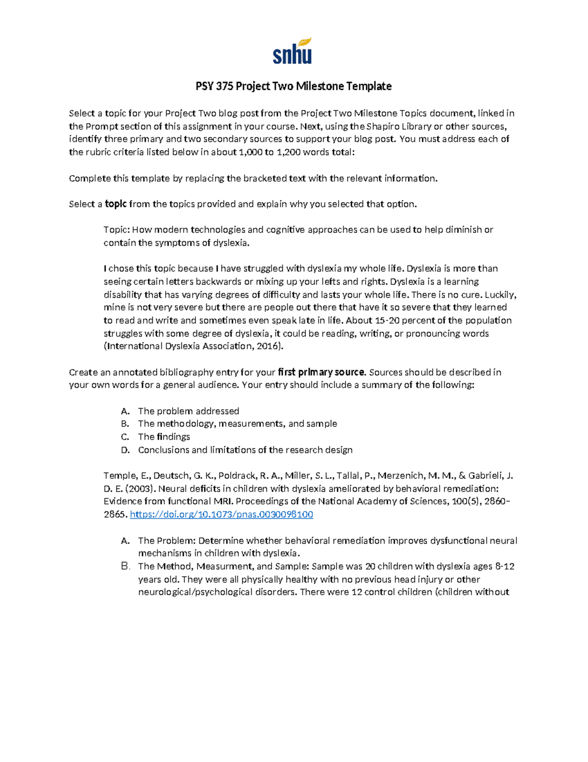 Cognition Project Two Milestone Template - PSY 375 Project Two ...