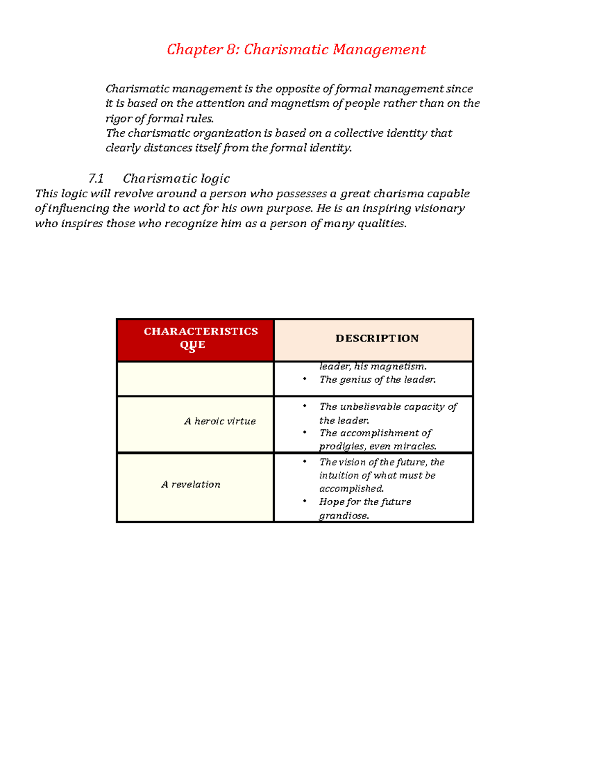 Chapter 8 - Lecture notes Charismatic Management - Chapter 8 ...